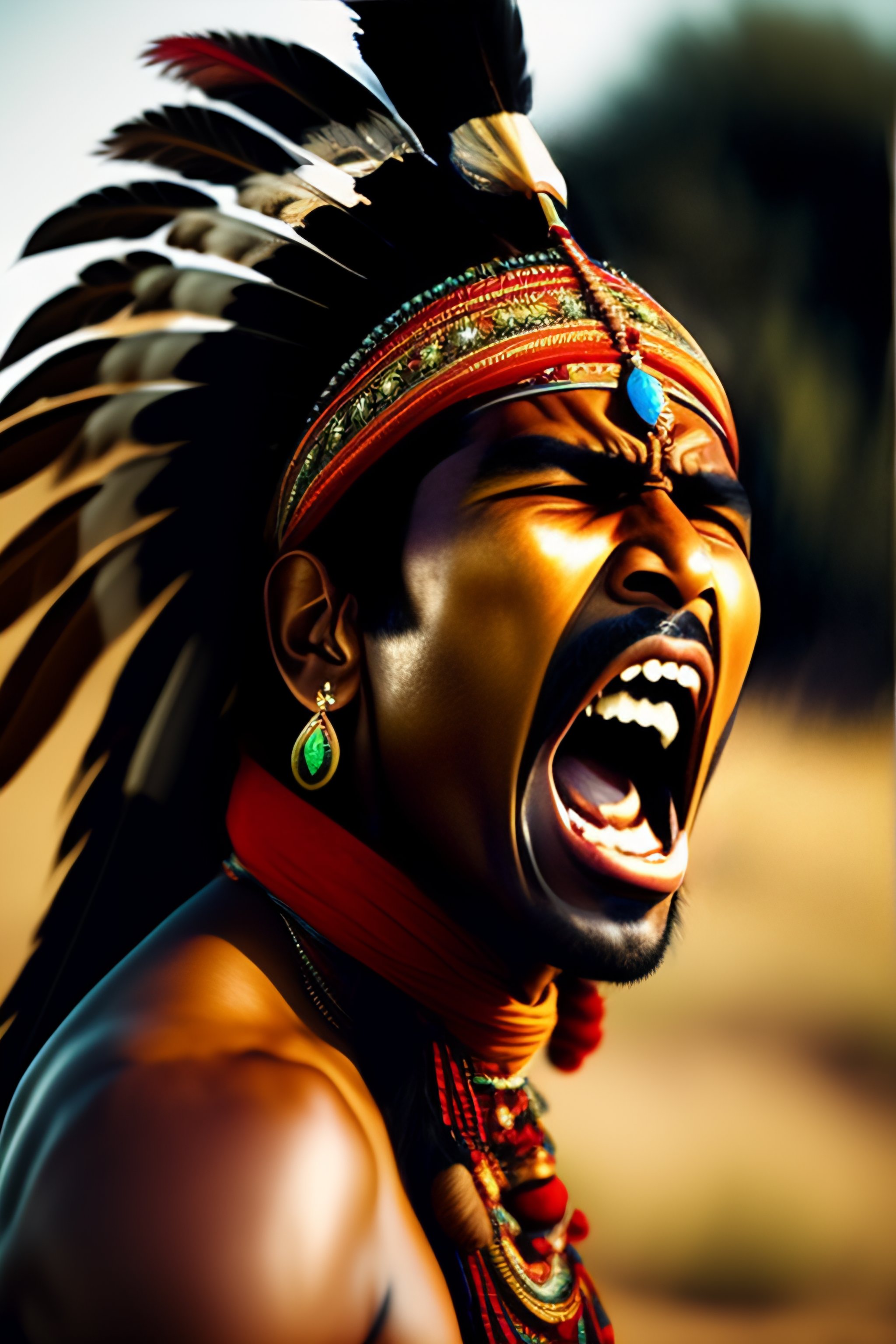Lexica - Portrait of tribal indian man screaming
