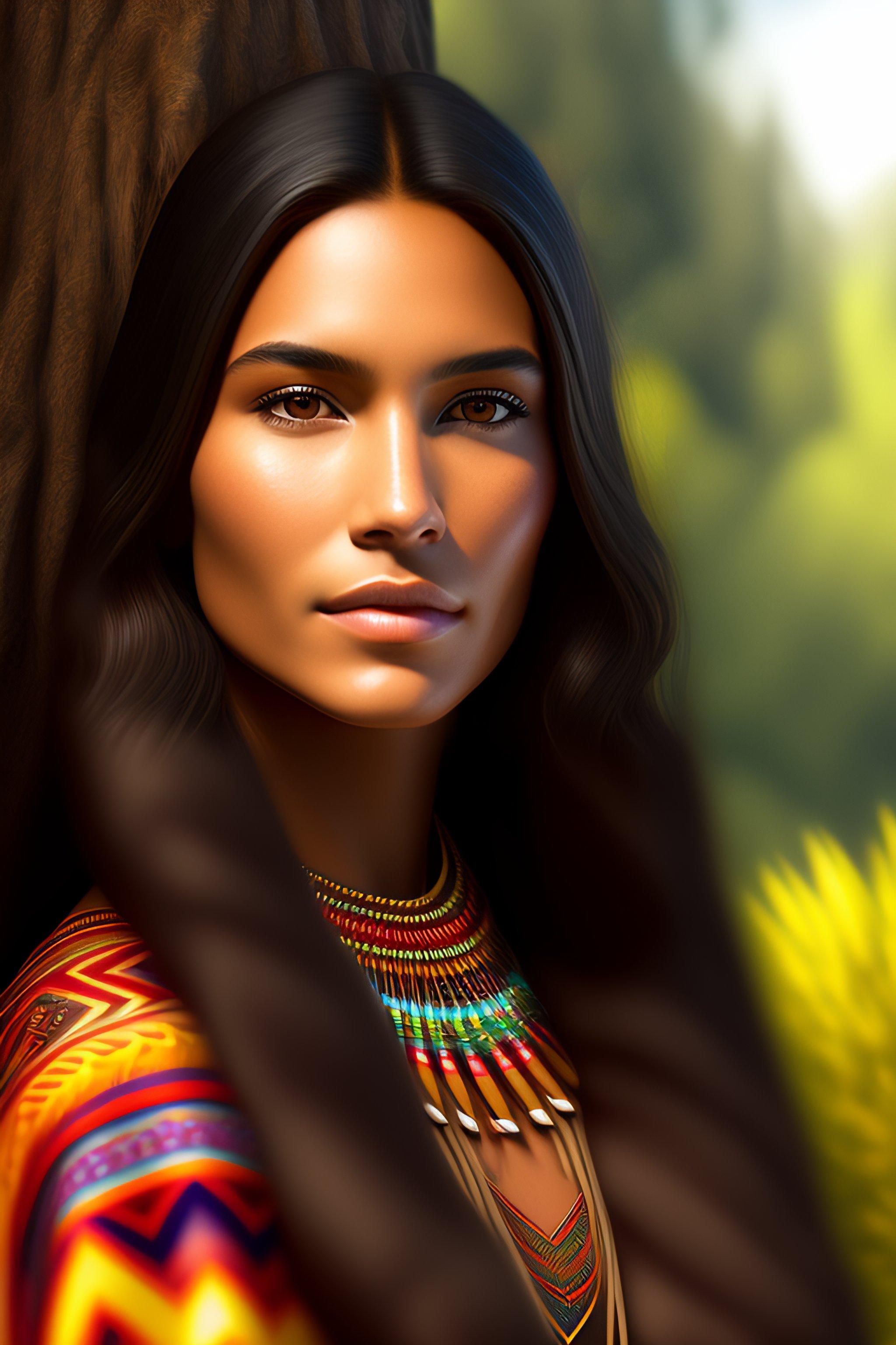Lexica - Native american young woman portrait in 3d digital art with ...