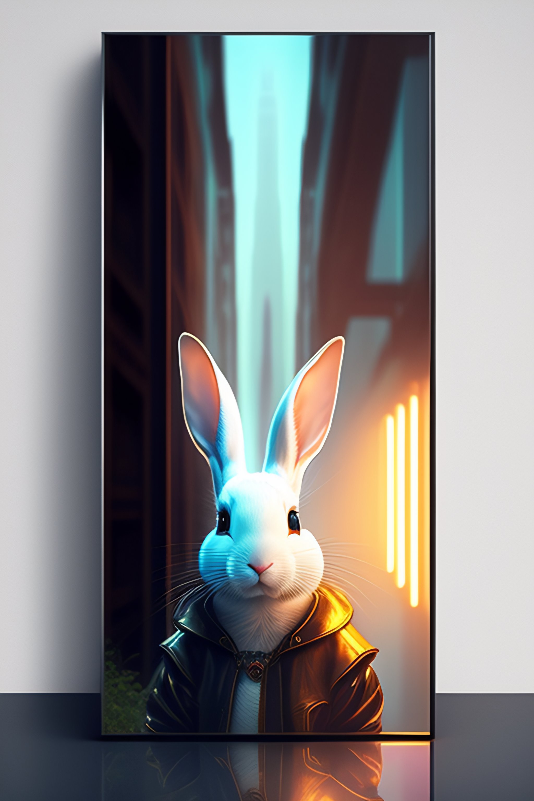 Lexica - Follow the White Rabbit in front of a mirror, cyberpunk style
