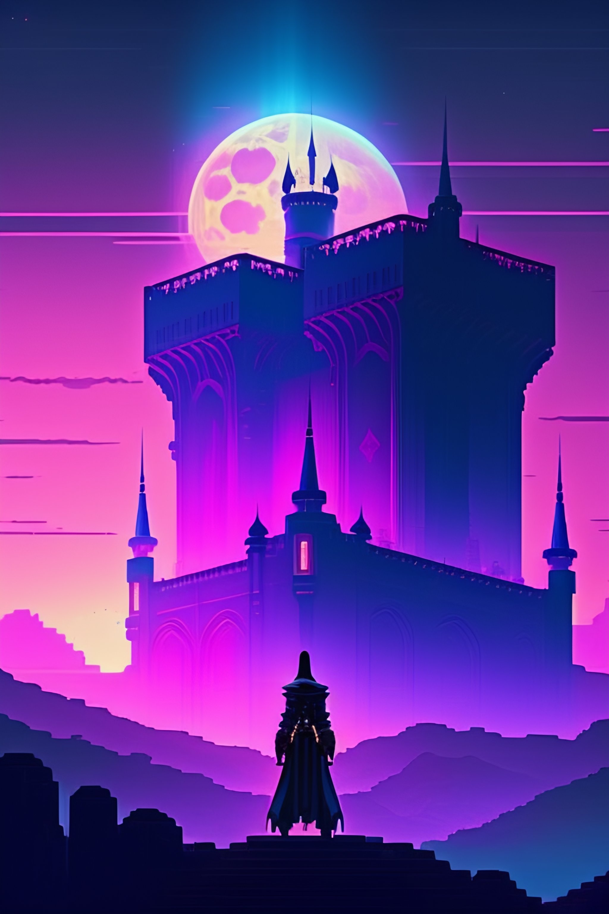 Lexica - Ominous castle with a mysterious figure standing in the ...