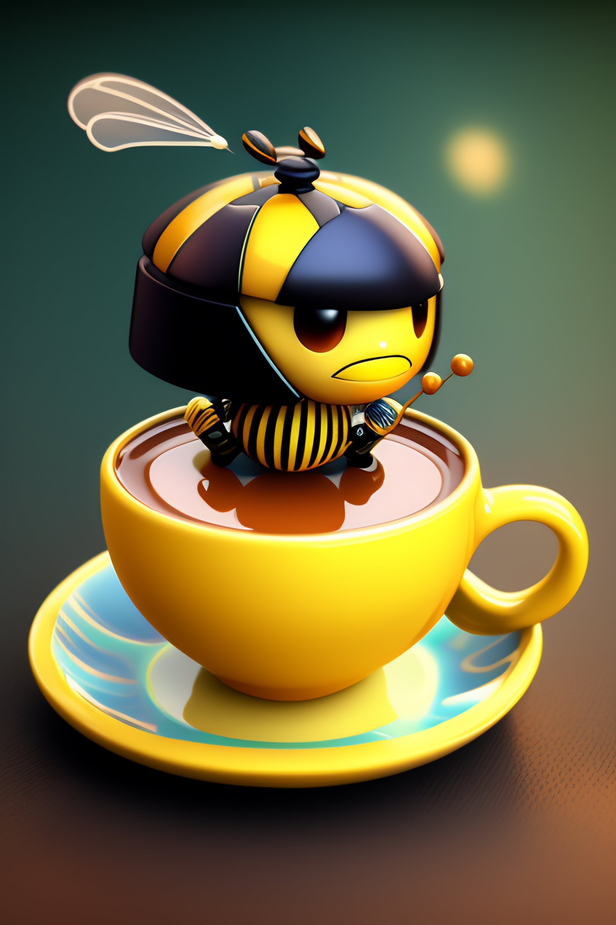 Lexica - Cartoon bee knight looks like Beedrill with a cup of coffee