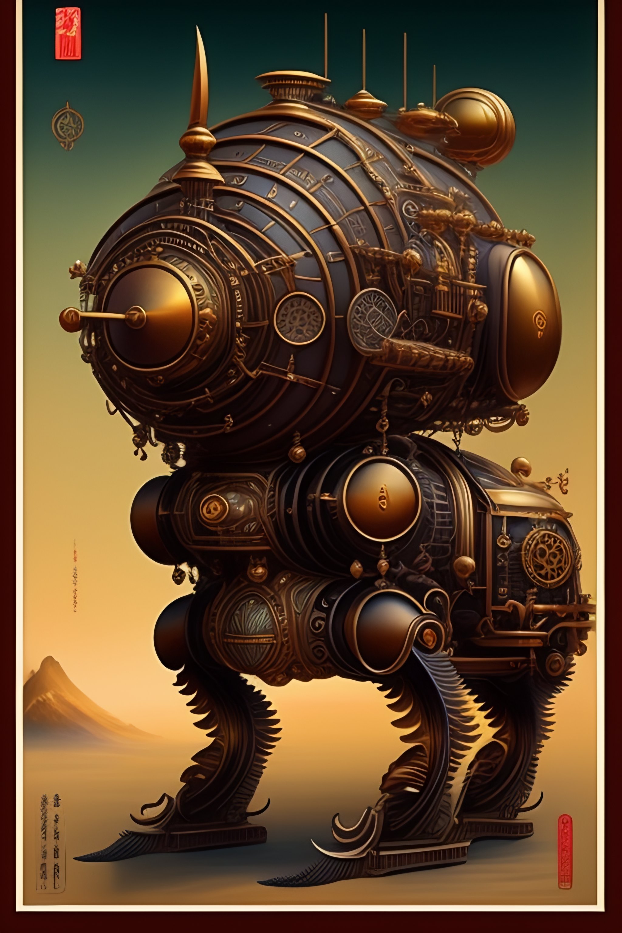 Lexica - Japanese painting of a small steampunk mechanical creature
