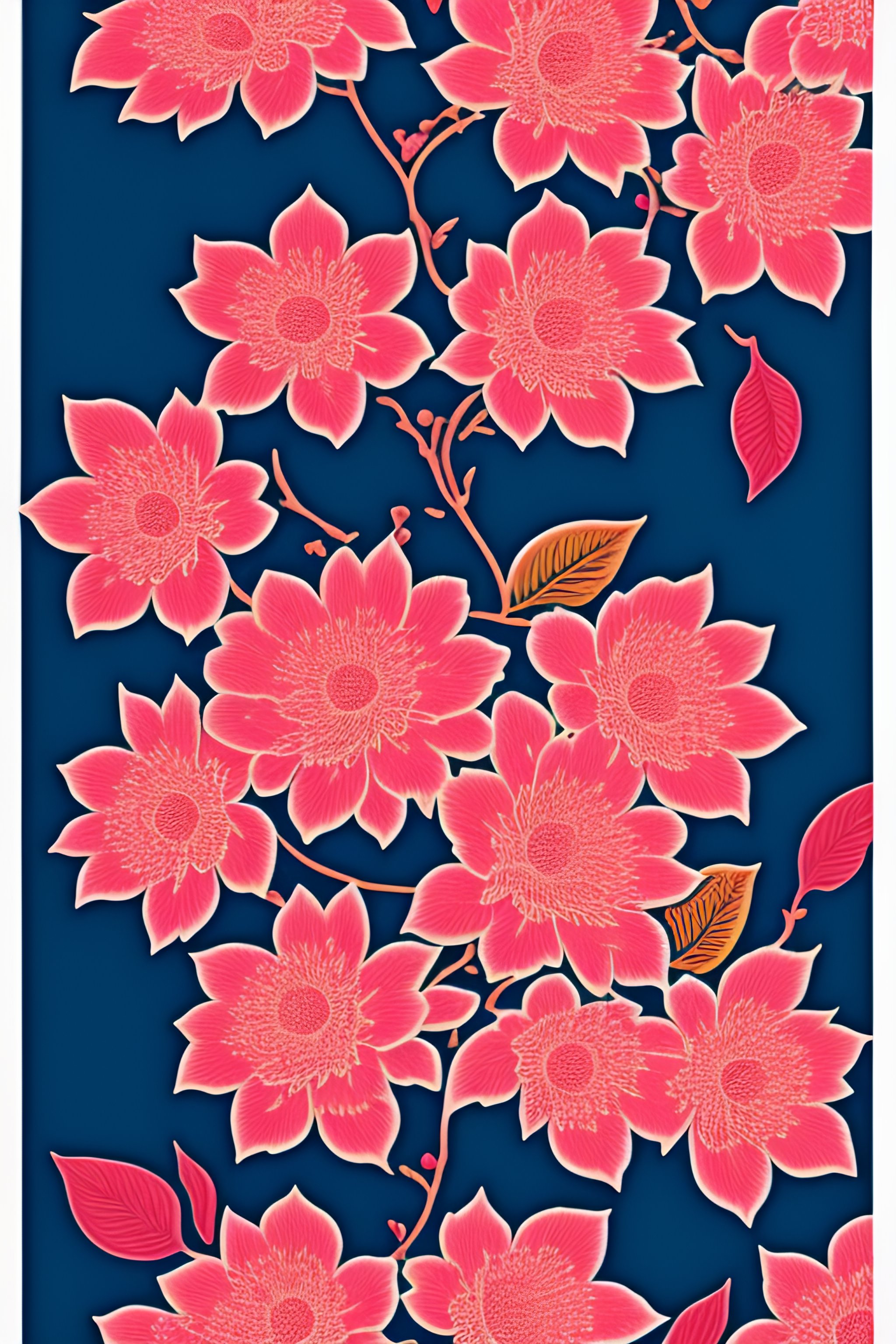 Lexica - Vintage ornate cherry blossom and foliage wallpaper risograph ...