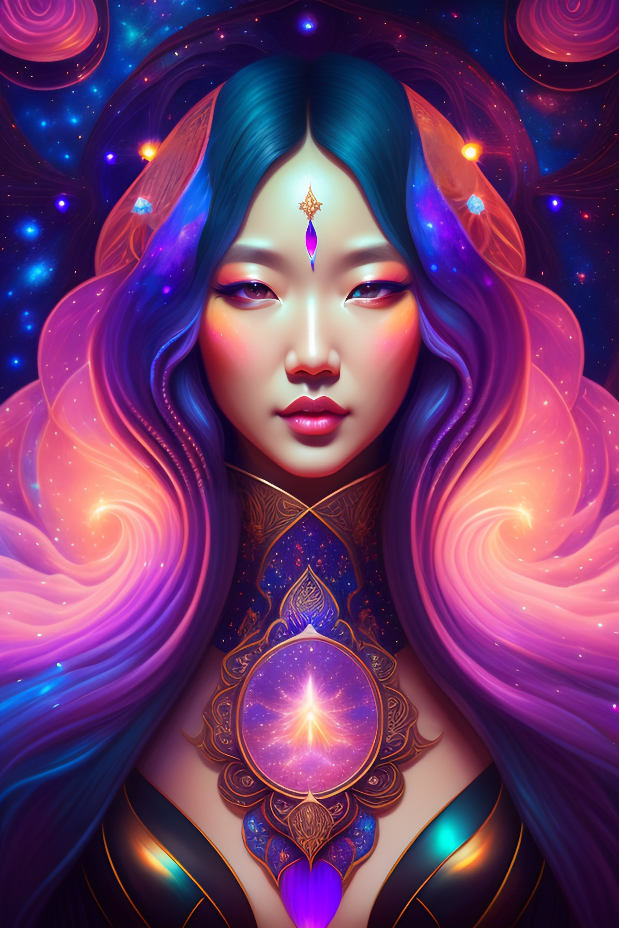Lexica - Cosmic sorceress, nebulas, galactic, Concept art portrait by ...