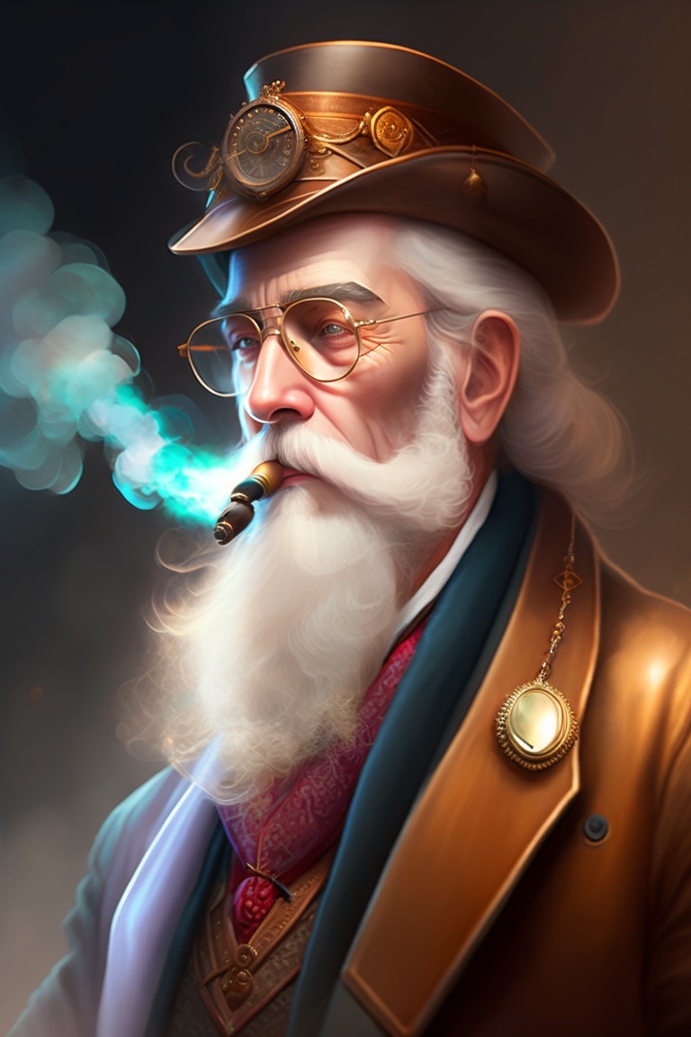 Lexica - Old man with beard, smoking pipe, steampunk, spectacles ...