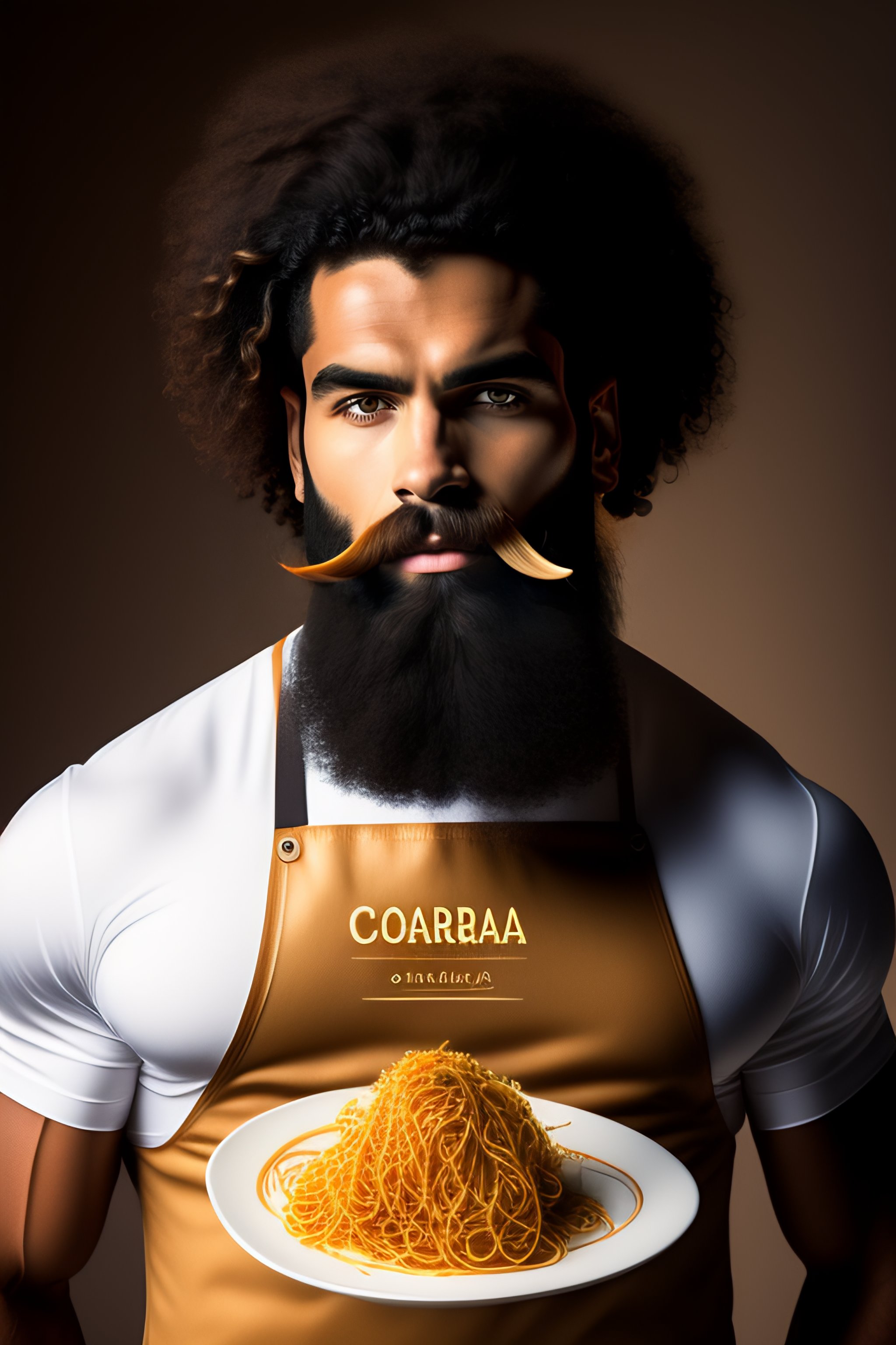 Lexica - Bearded man bearded curly square hair man eat spaghetti carbonnara