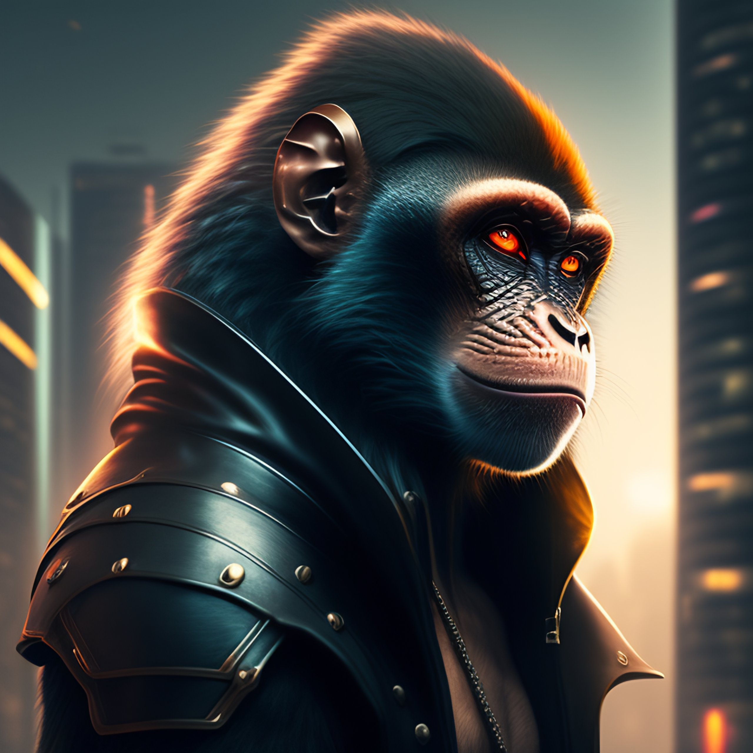 Lexica - Monkey cyberpunk cyborg, side portrait, realistic animal, half ...