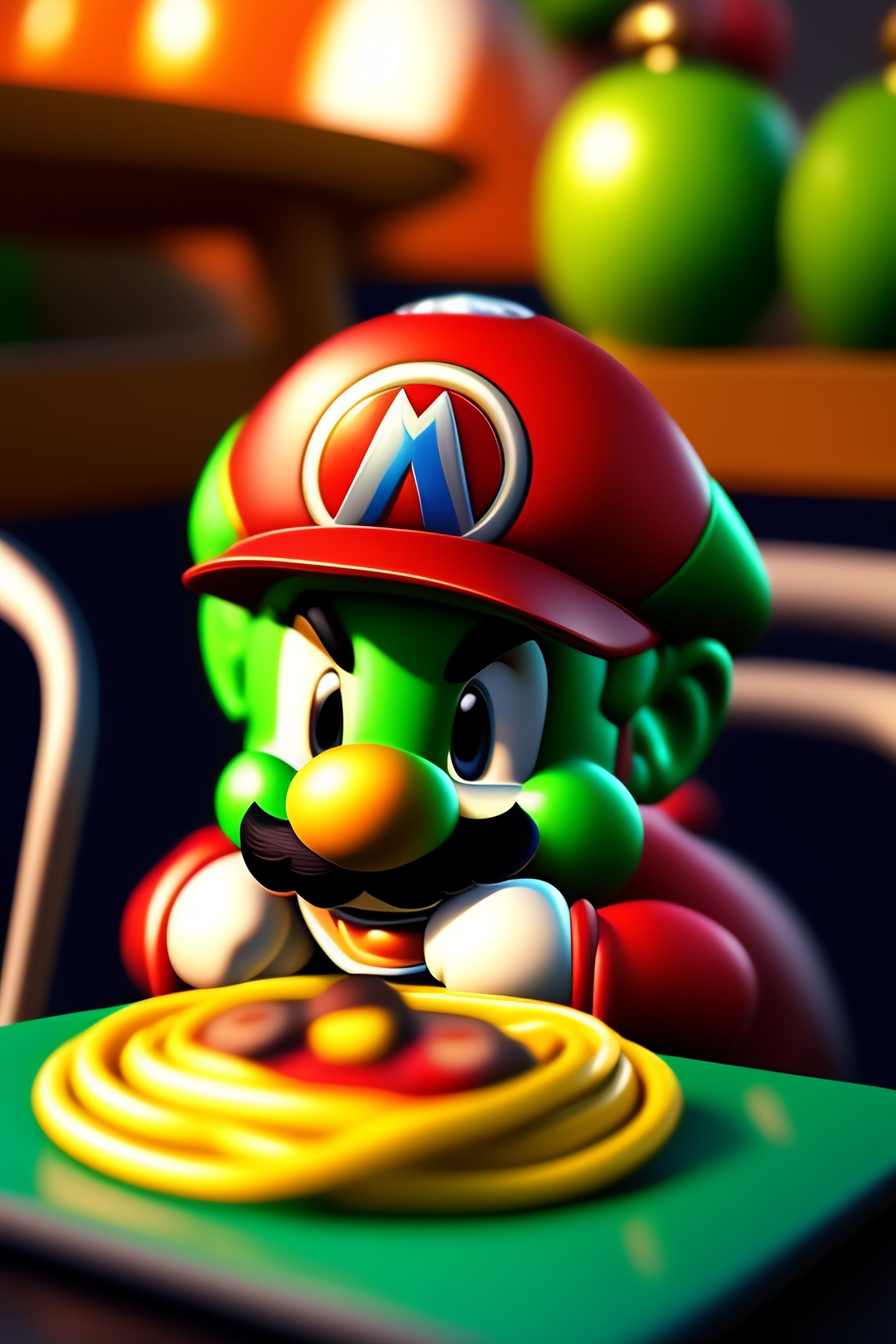 Lexica - In the world of mario batman eat pasta with yoshi