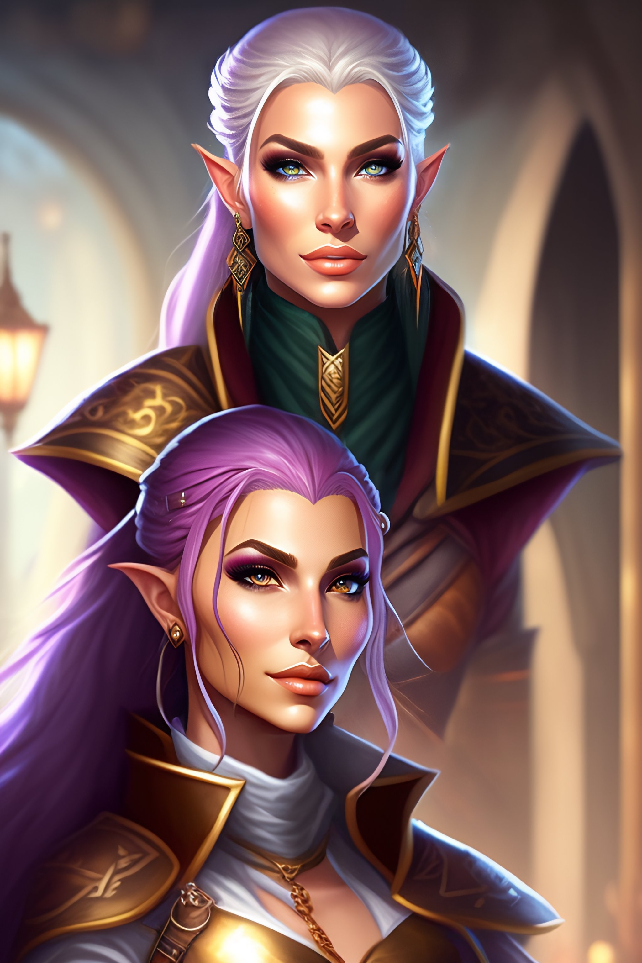Lexica - Dnd charater, halh human, half elf, wearing a coat, elf ears ...