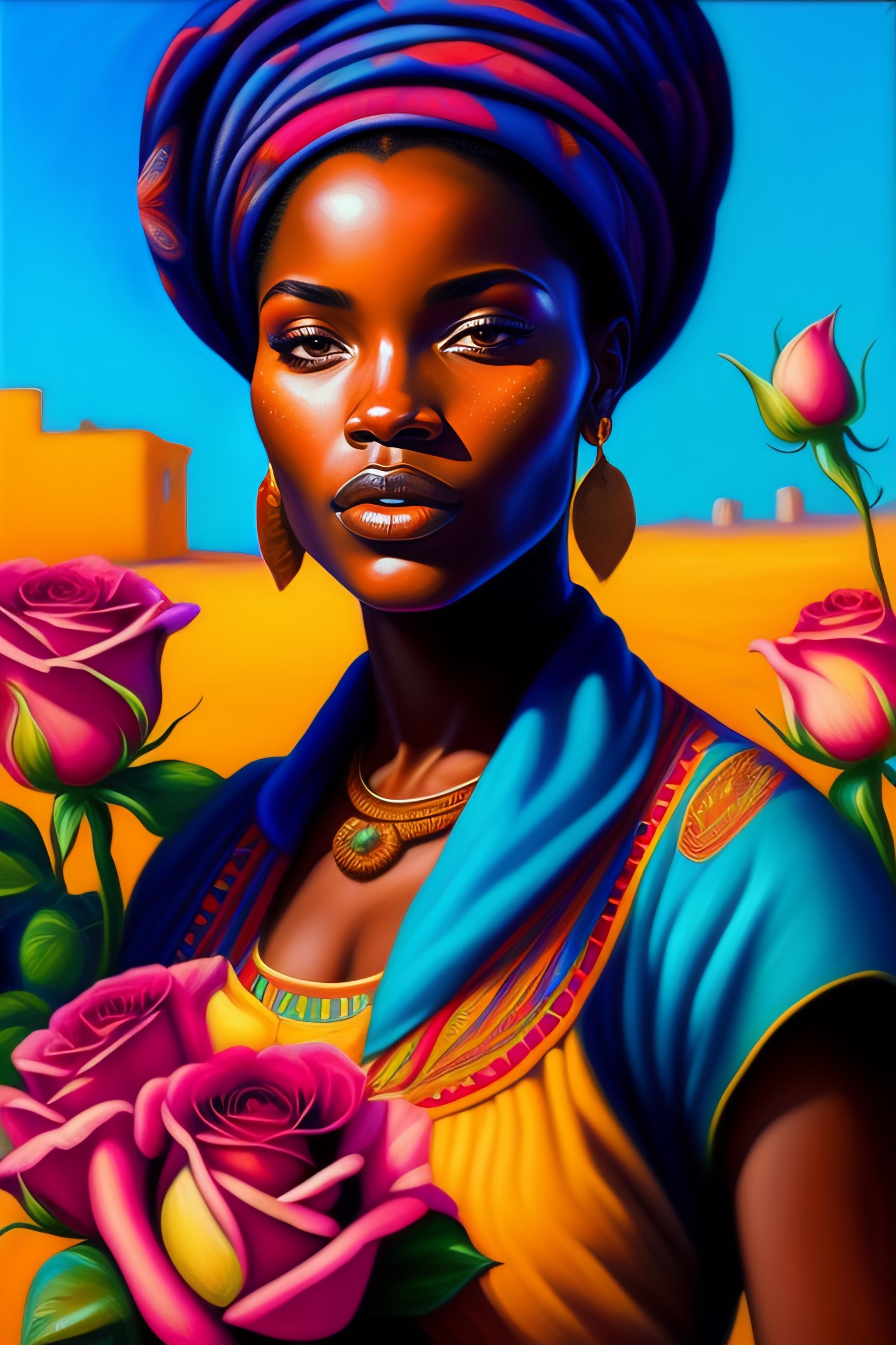 Lexica - A vibrant oil painting of african woman merchant on a road ...