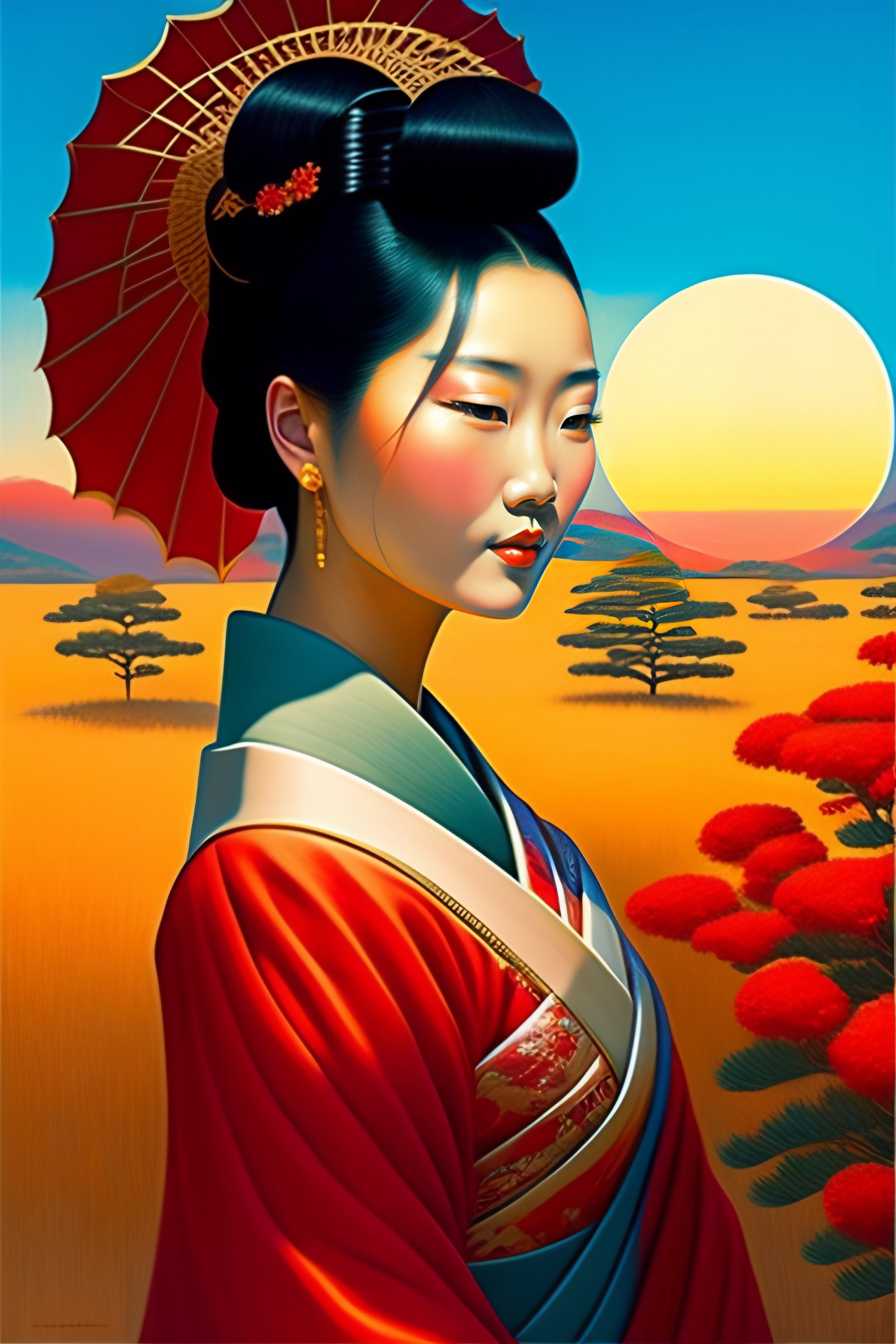 Lexica - Painting of a geisha with european features entering a ...