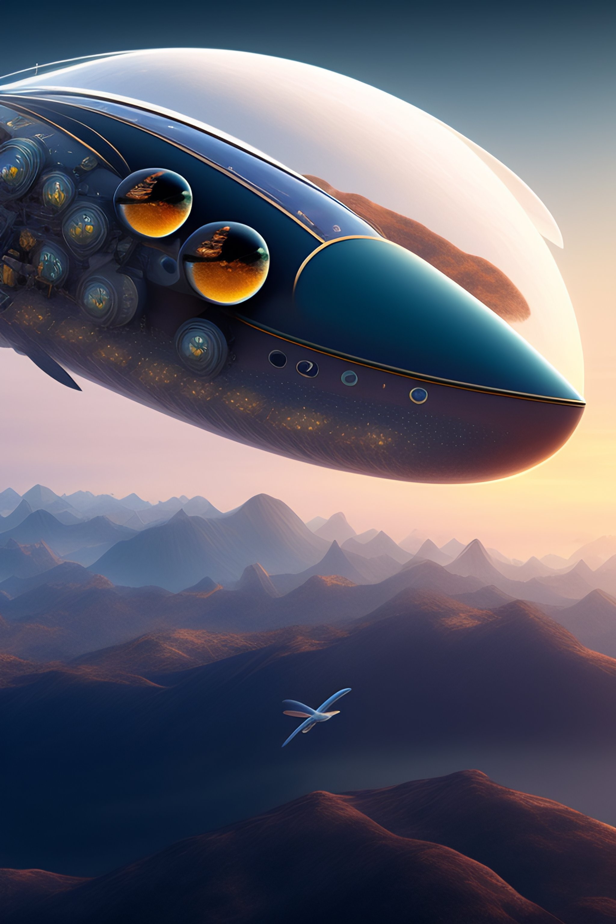 Lexica - An organic living airplane flying through the sky, large eyes ...