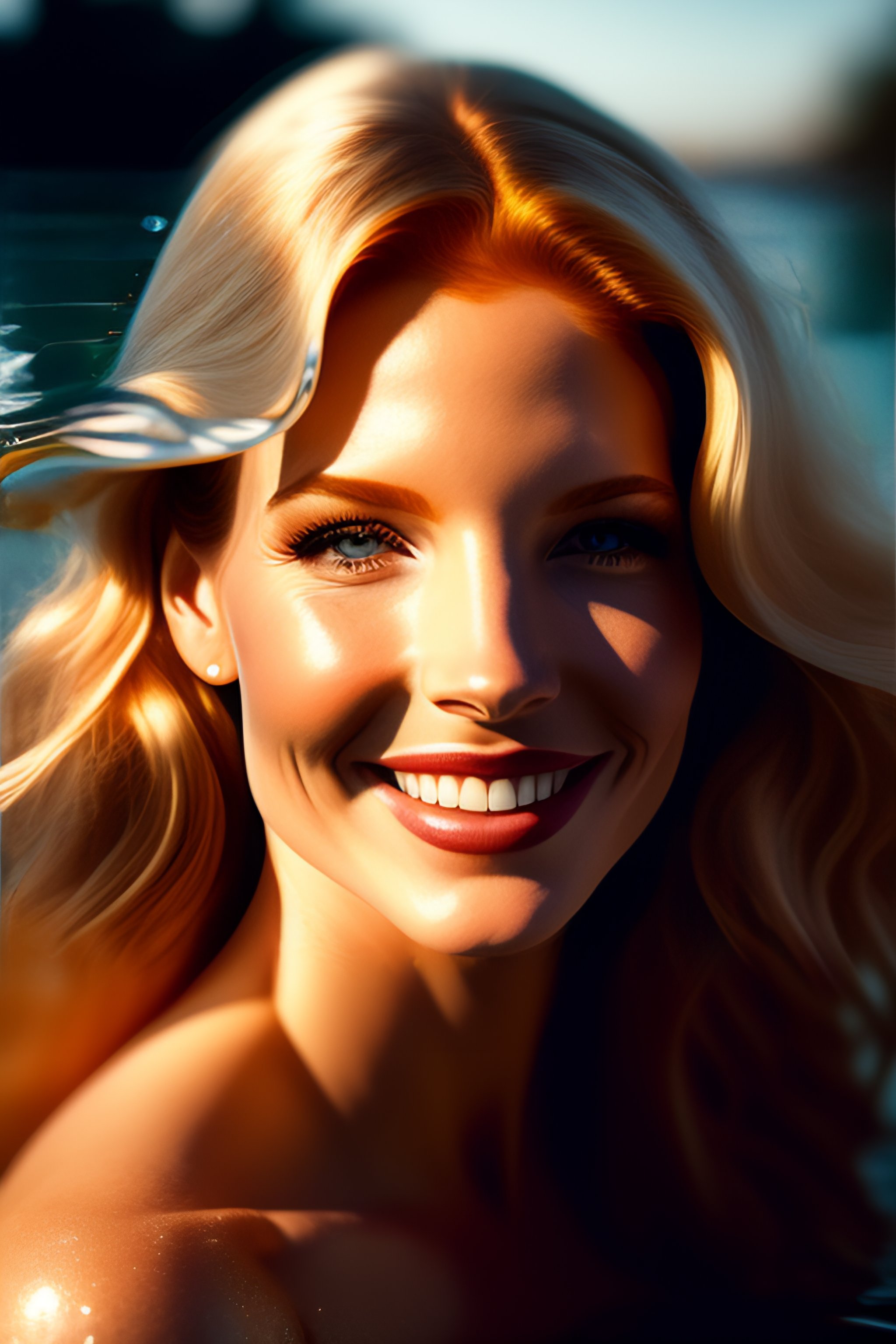 Lexica - Portrait of gorgeous woman raising out from a pool, mix of ...