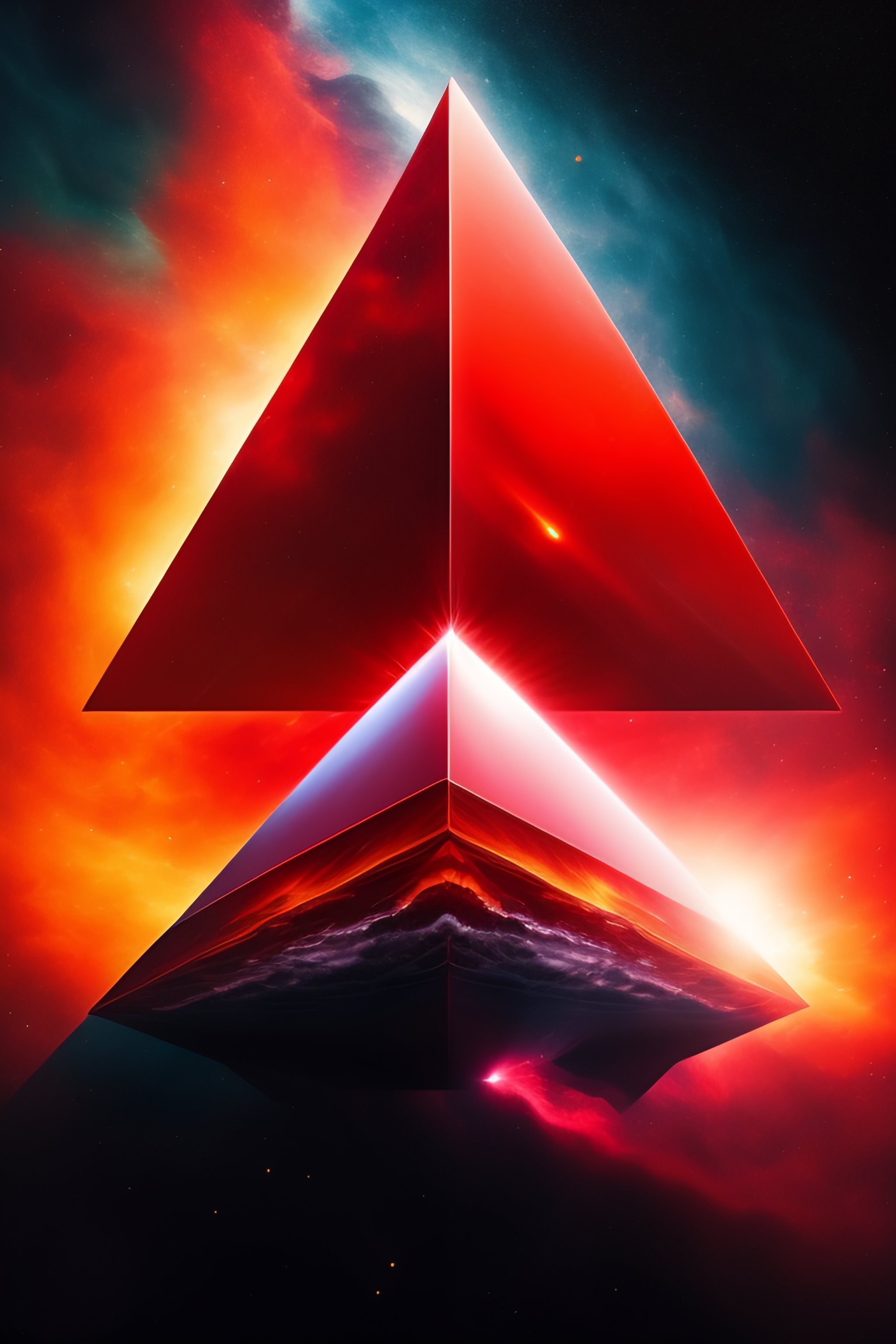 Lexica - Metallic red triangular prism artifact floating in space with ...