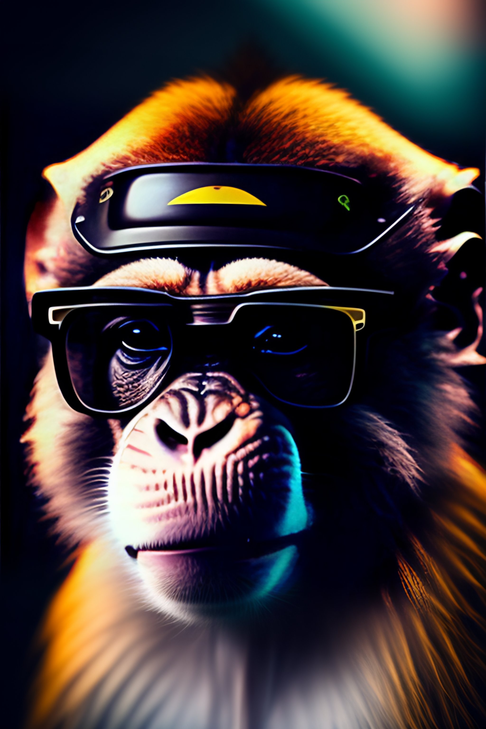Lexica - Monkey head with racing glasses happy emotion bitting a ...