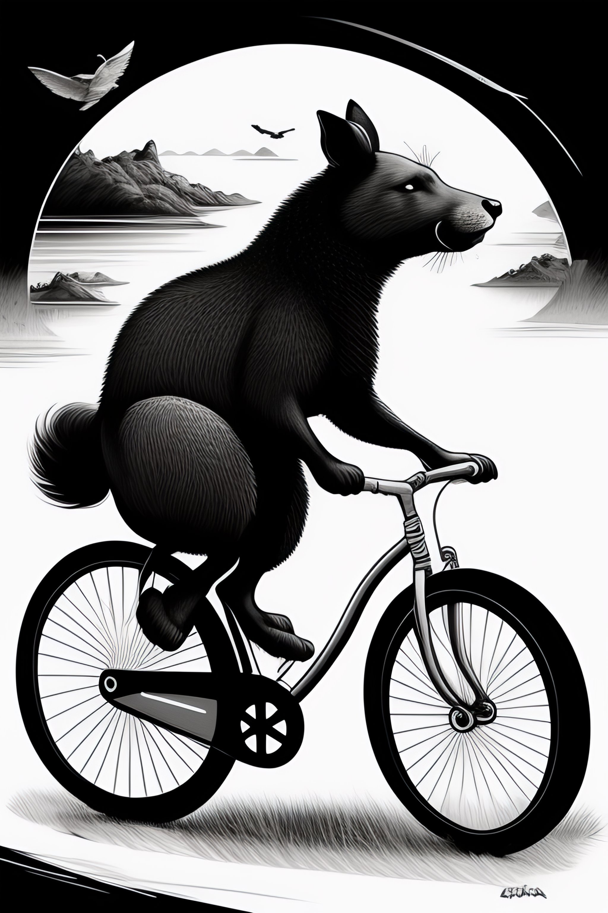 Lexica - Animal riding a bicycle. Illustration. Line Art. Kim Jung Gi ...