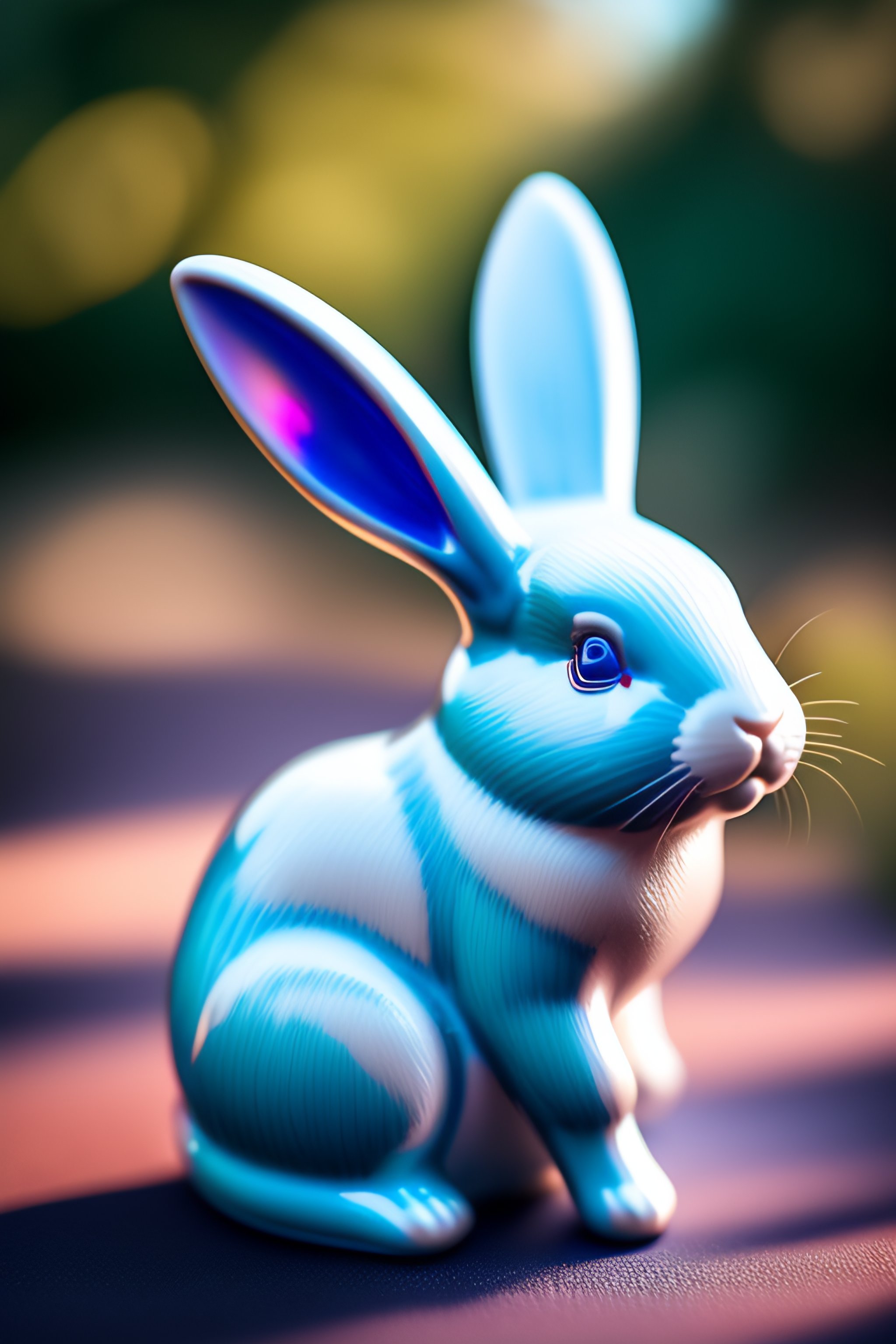 Lexica - A fine-china porcelain rabbit with blue painted detailing, bokeh
