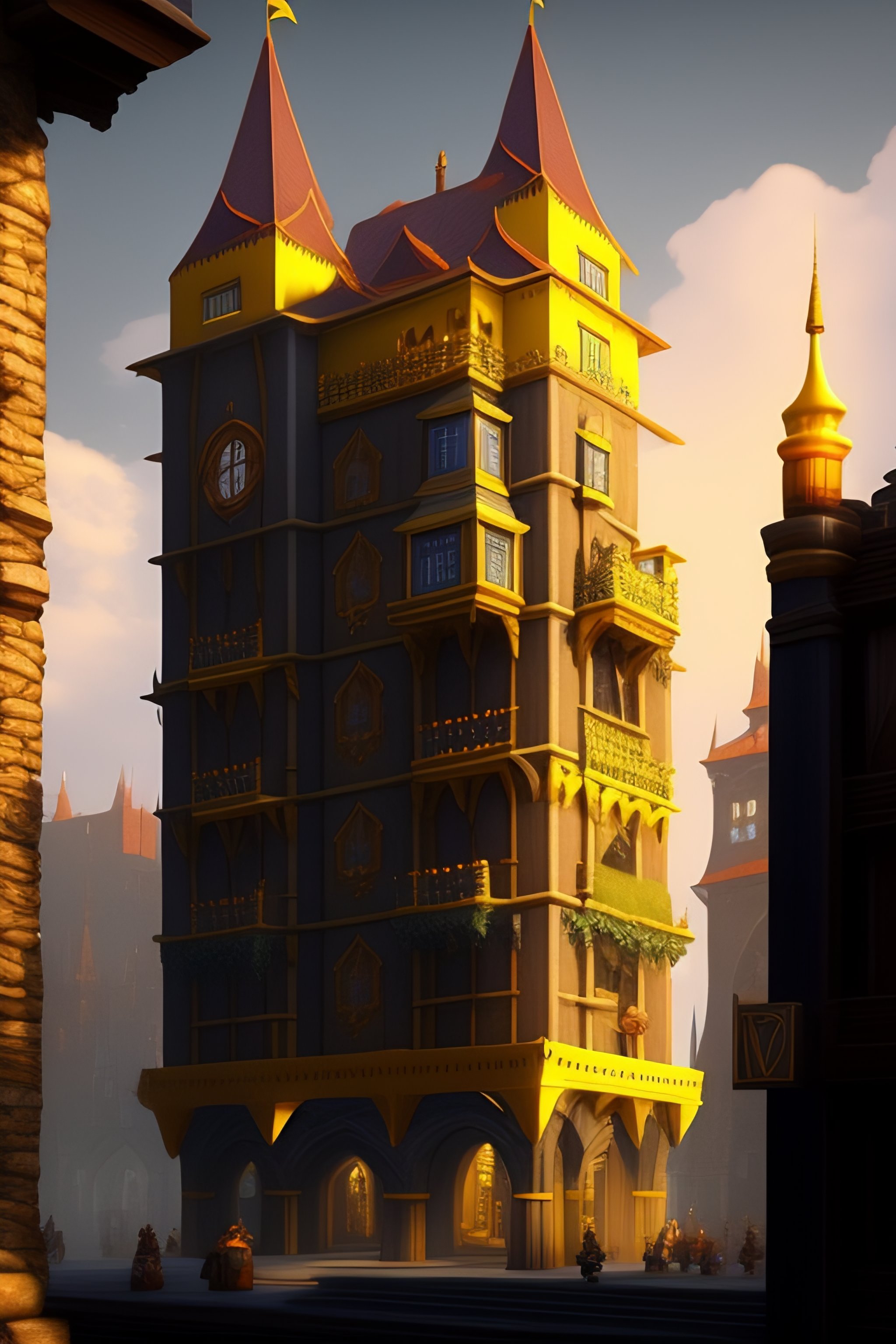 Lexica - A small medieval yellow tower with two floors between city ...