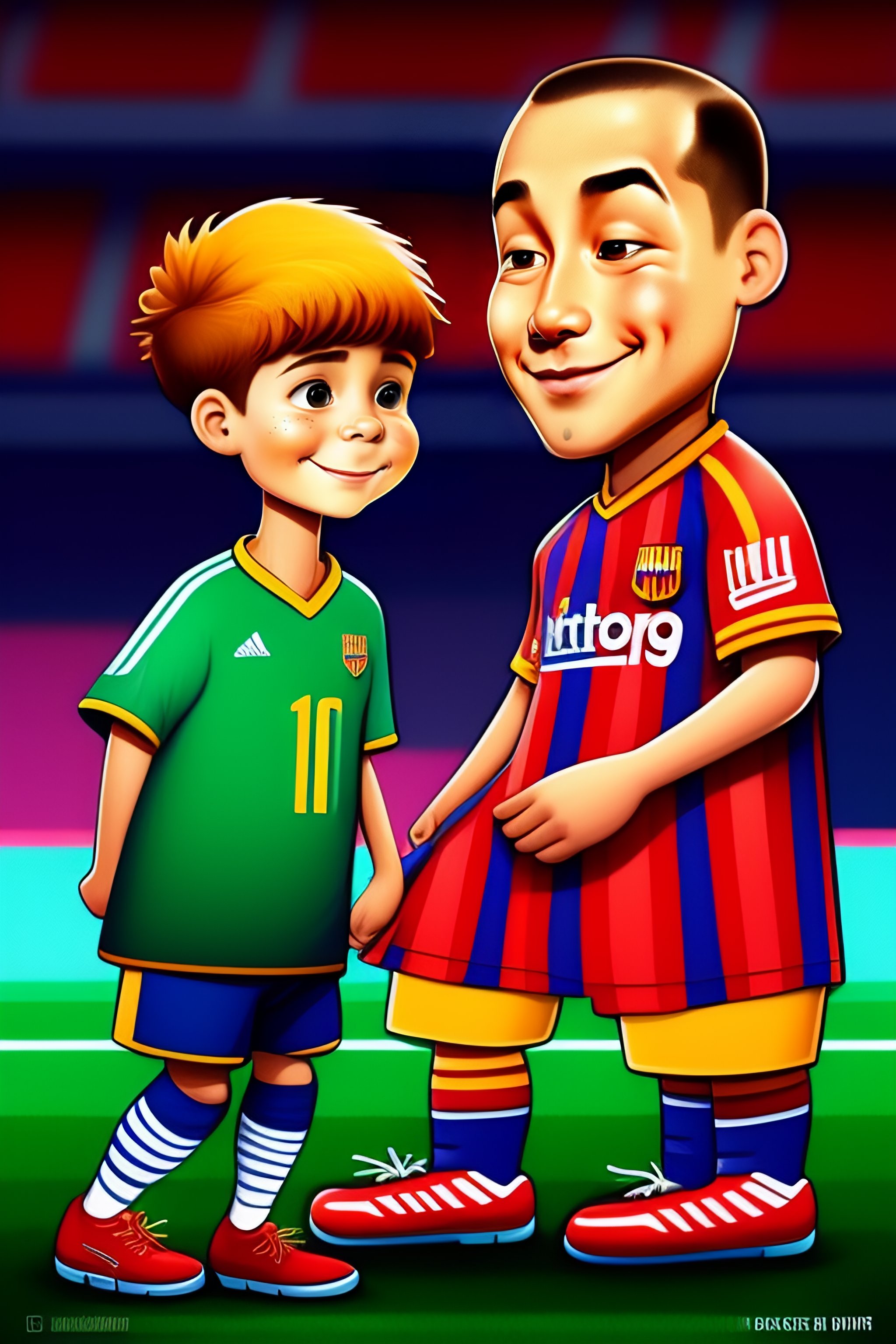 Lexica - Cartoon of Messi as a kid with a grandma, schulz style