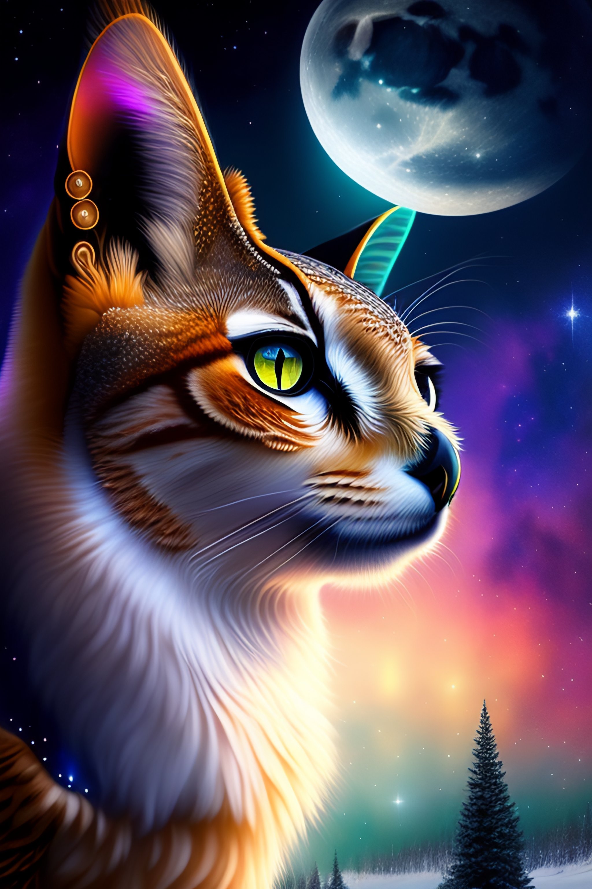 Lexica - Owl, beautiful cat eyes, moon, witchy, magical, stars, sky ...