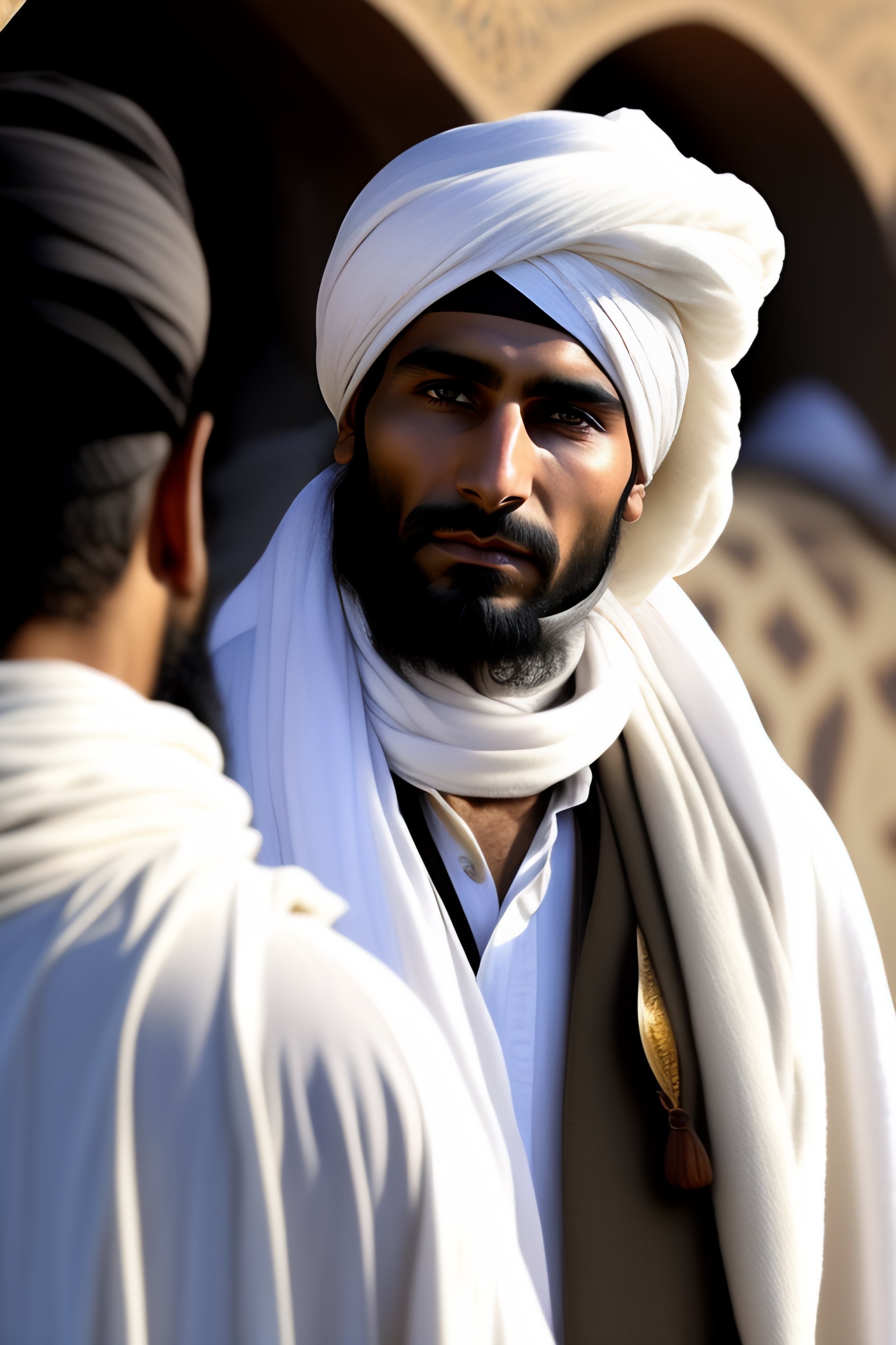 Lexica - Taliban fighter in white robe and a scarf and pakol in Mazari ...