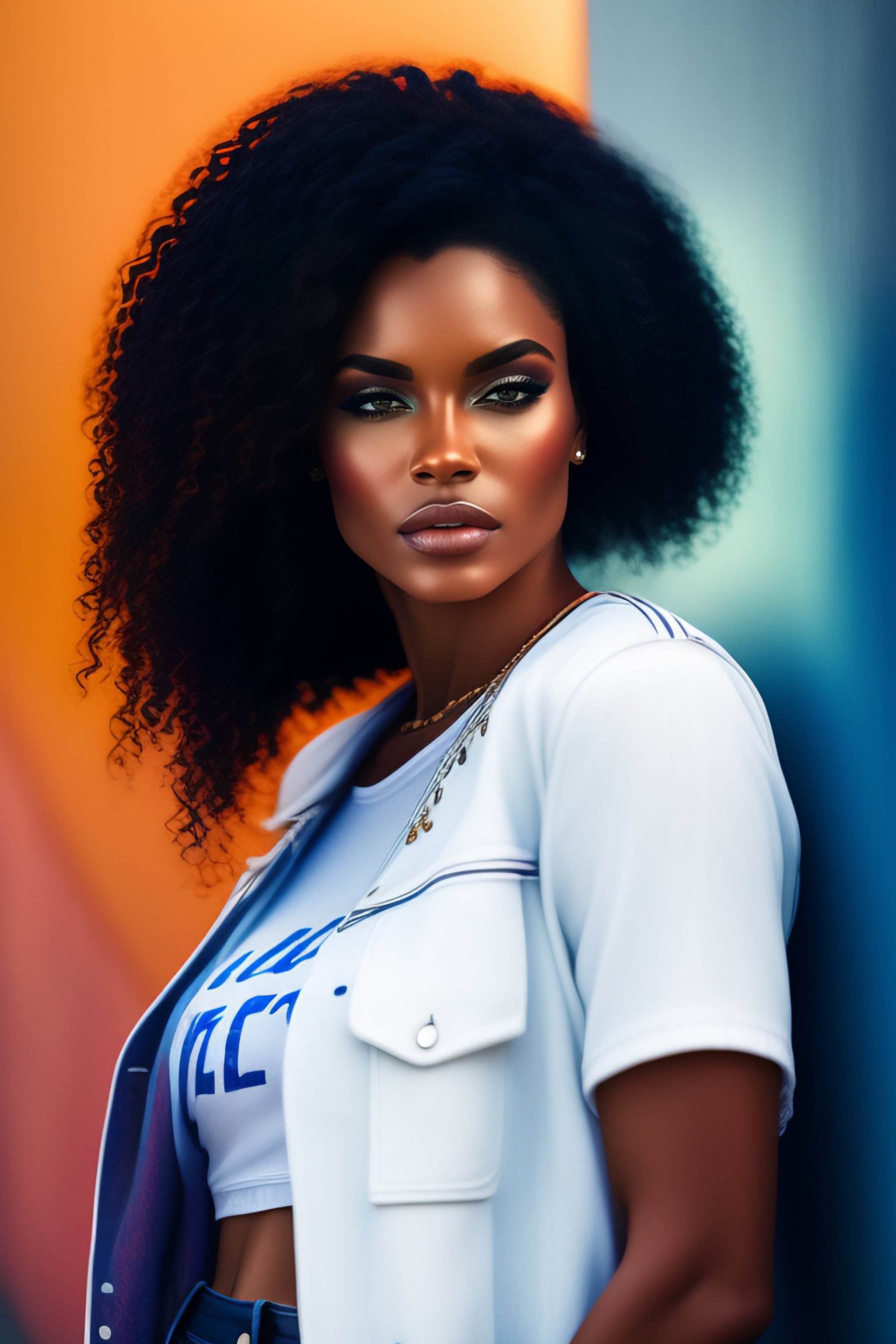 Lexica - Woman with white t-shirt and open blue jean jacket