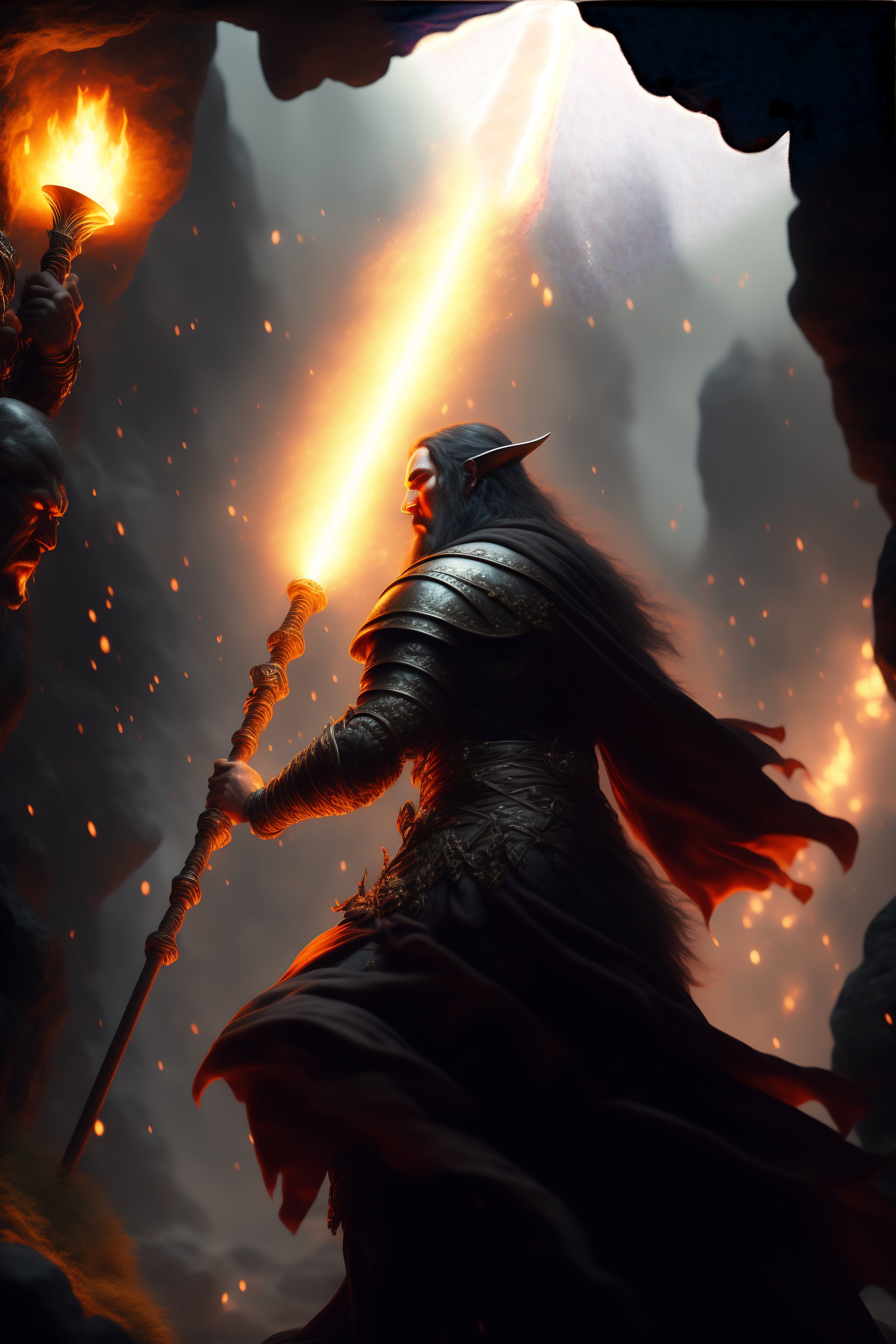 Lexica - Wizard with a staff fightning versus orcs inside a cave, hd ...