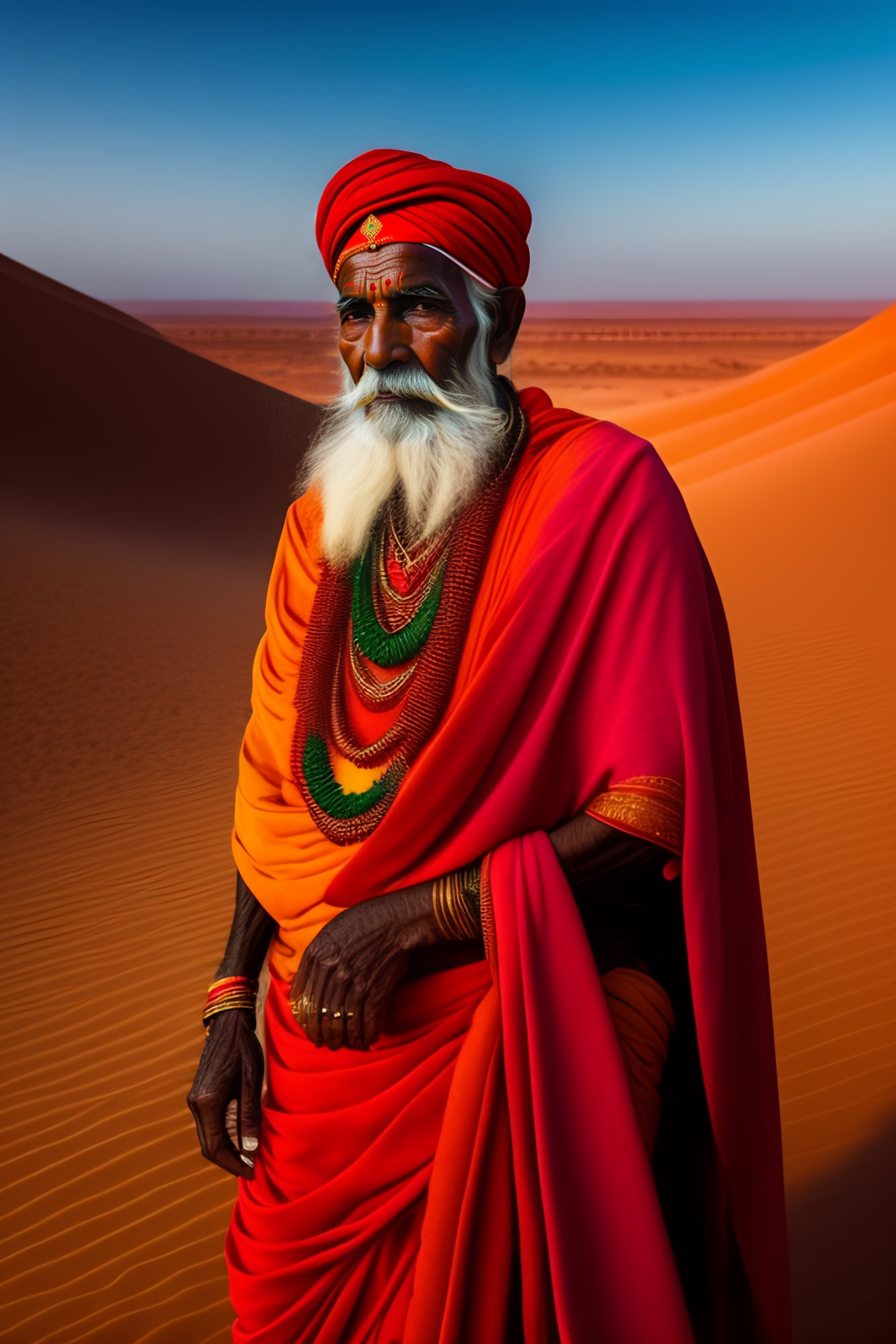 Lexica - Fair skinned Old Hindu Male Saint with red pointy hat and ...