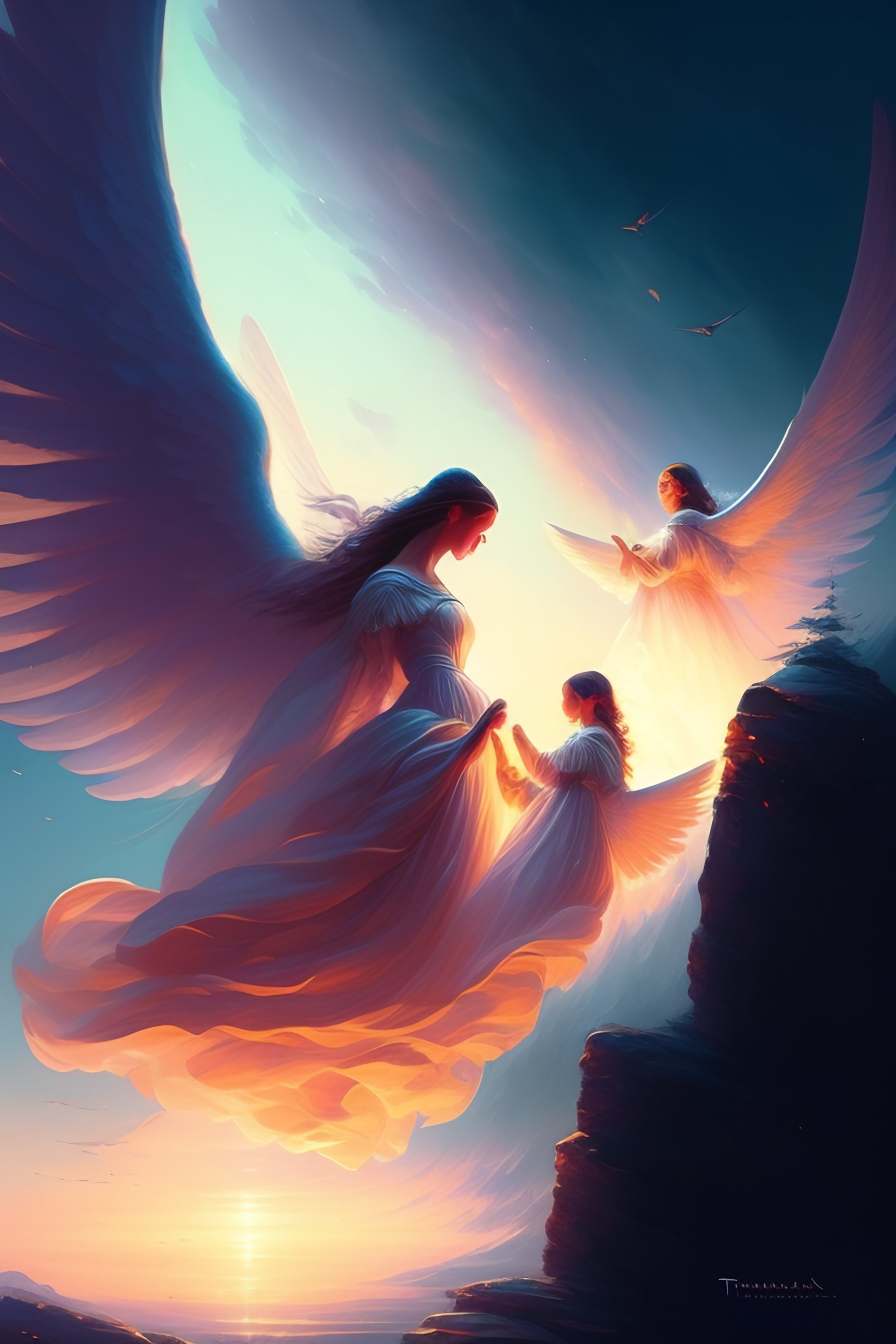 Lexica - A beautiful painting of angels descending from the sky by greg ...