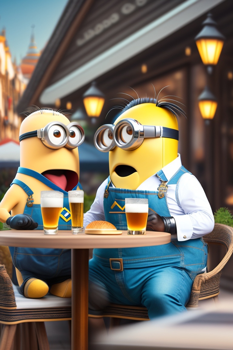 Lexica - Two minions in funny clothes, toasting with beer mugs on the ...