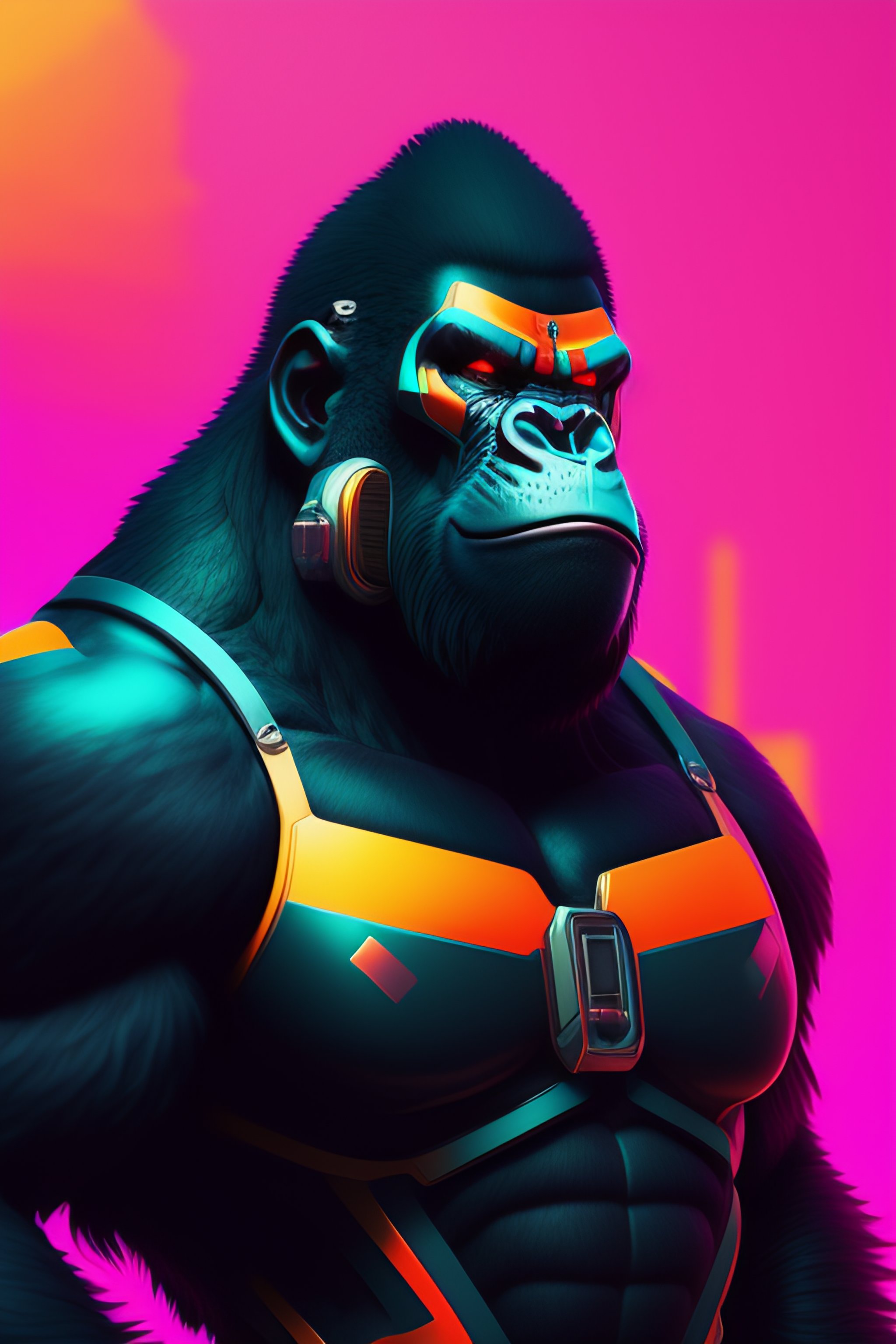 Lexica - A colorful comic noir illustration painting of a cyberpunk gorilla with the name ...