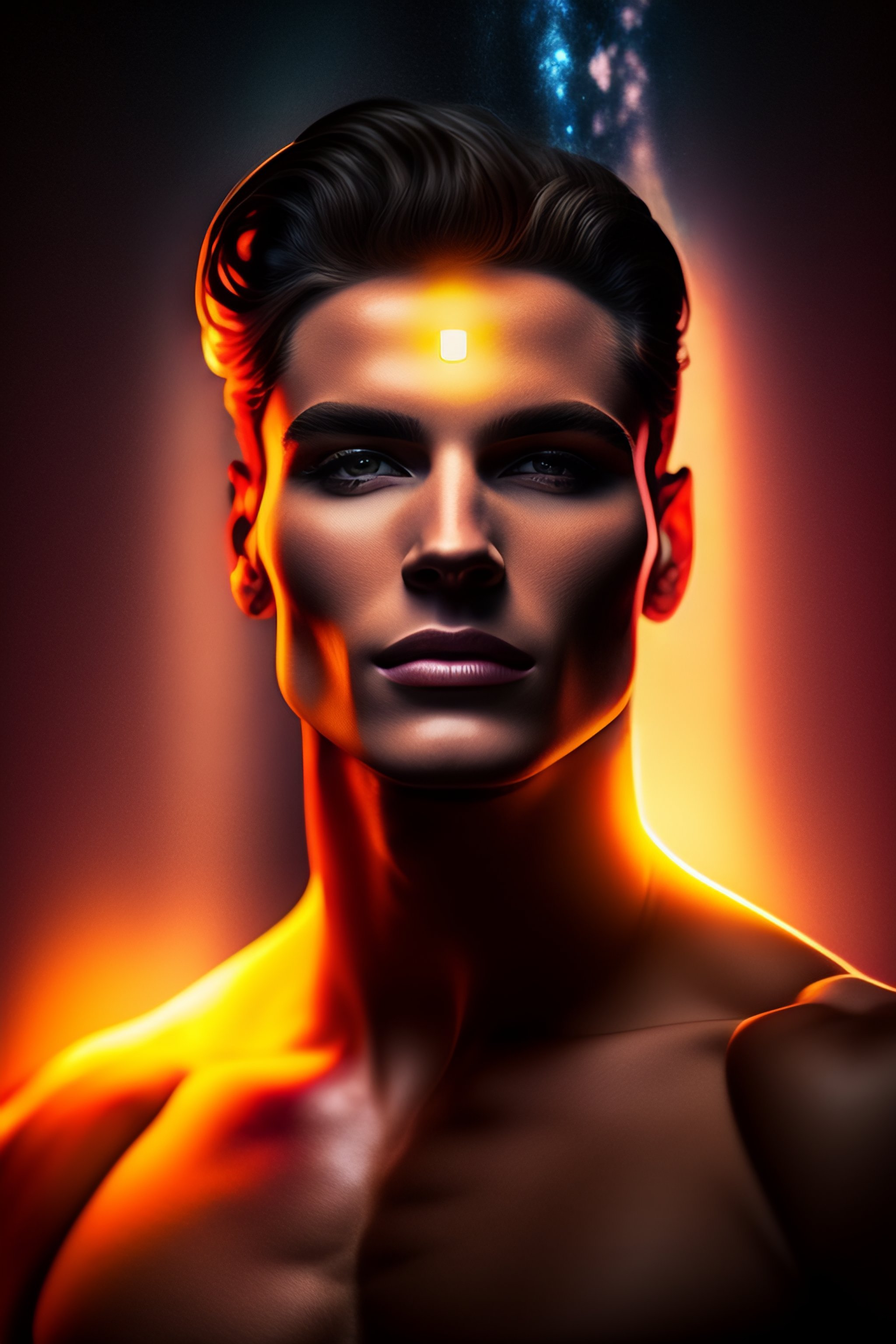 Lexica - Very beautiful man, standing in a dark room, glowing light ...