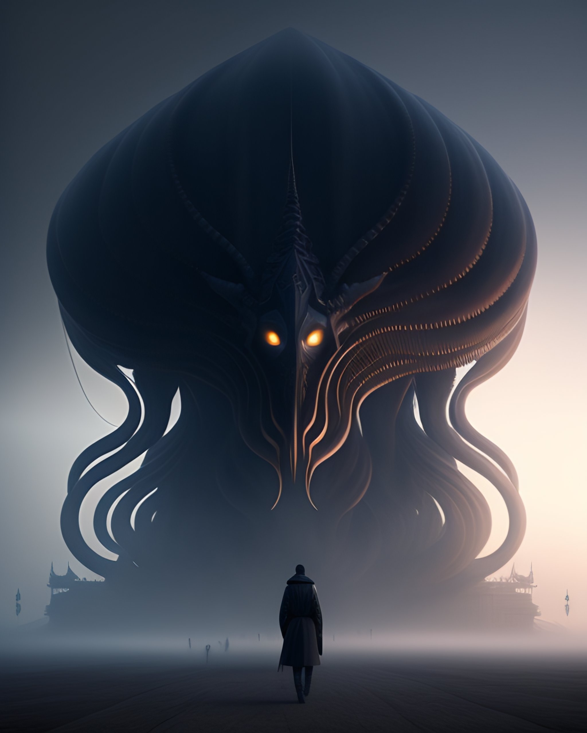 Lexica - Creature eldritch horror, dark obscured by fog, photorealistic ...