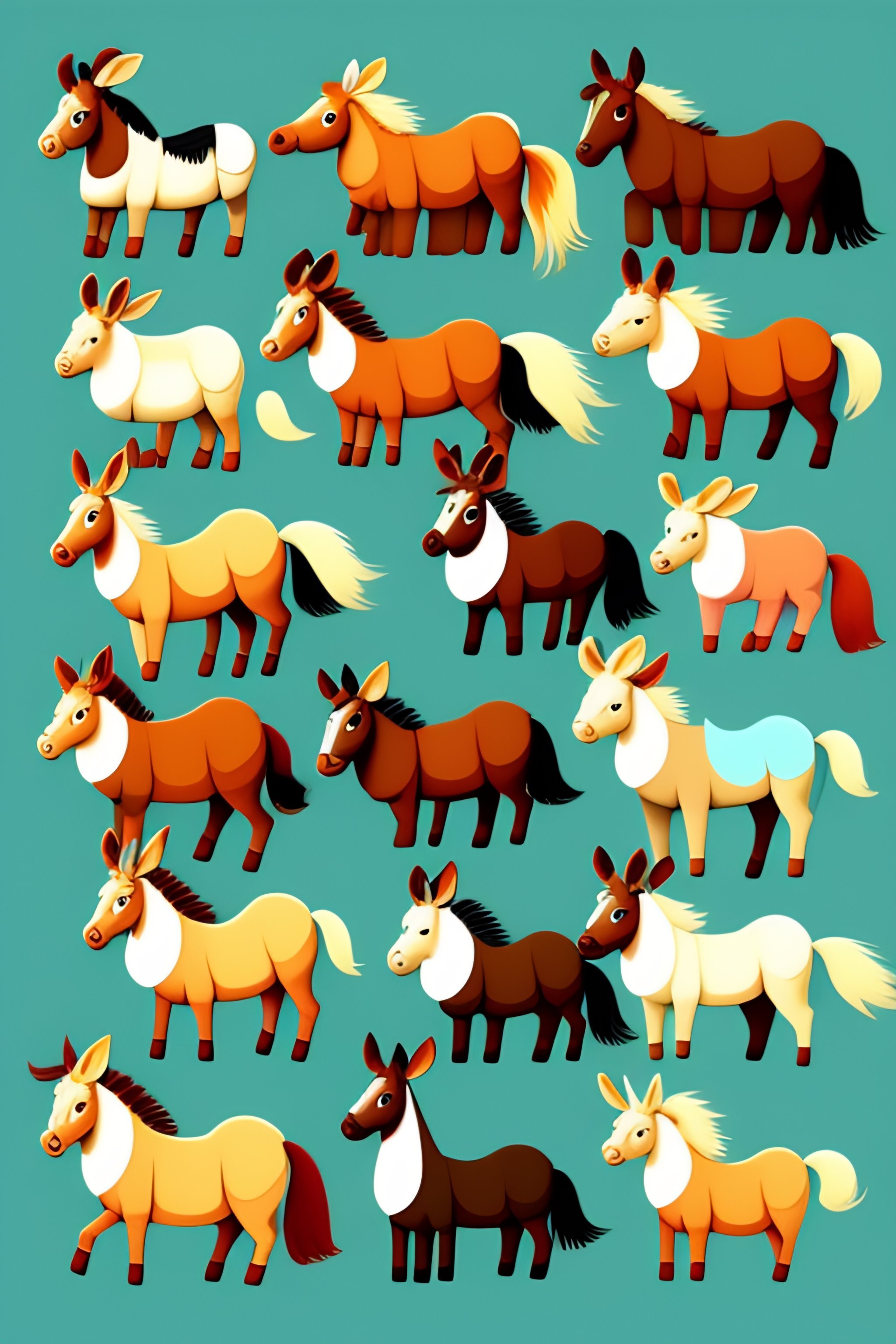 Lexica - A set of 24 of cartoon adorable cute donkey in various poses ...
