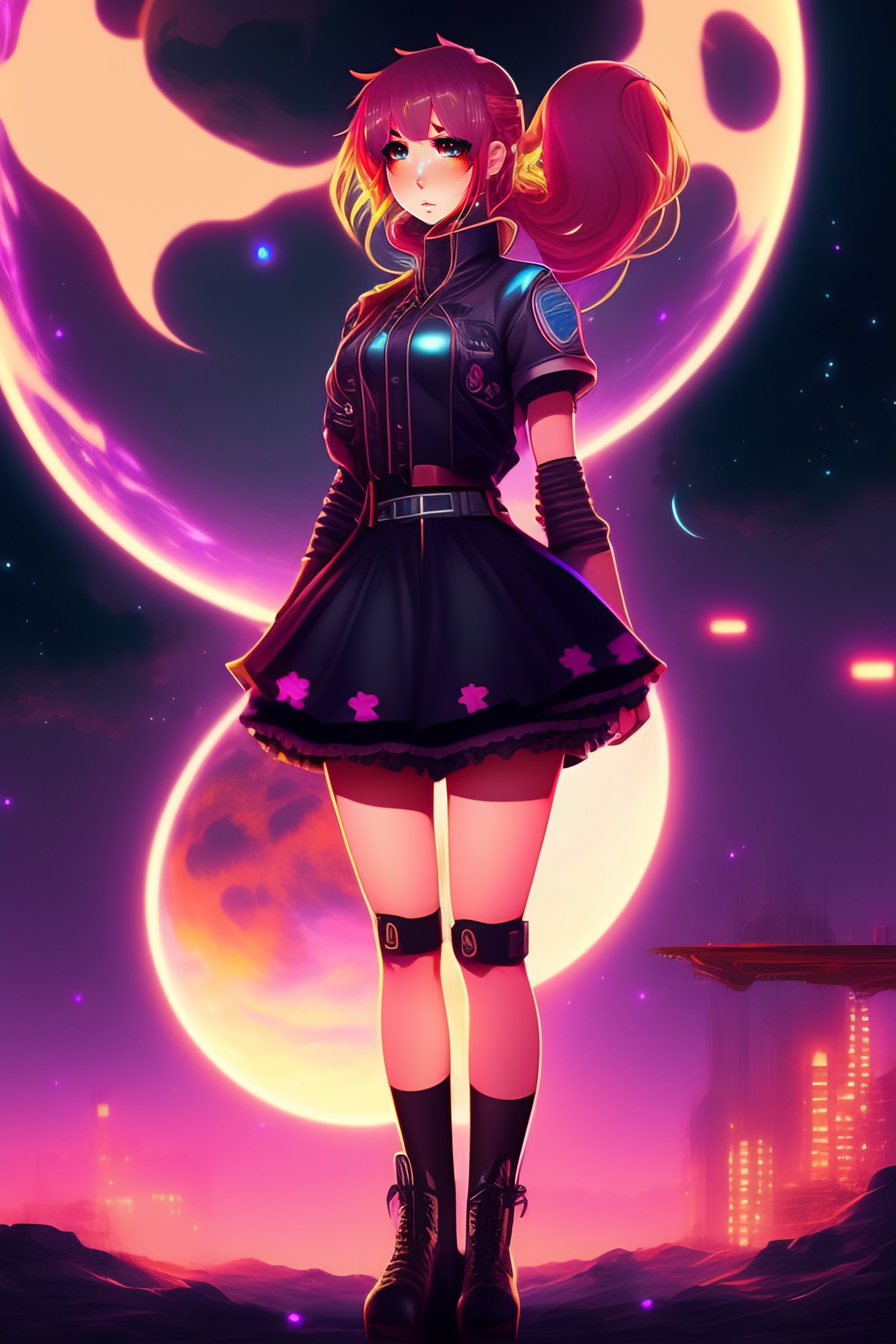 Lexica - Girl in the dark anime style, ciber punk, dancing in the moon ...