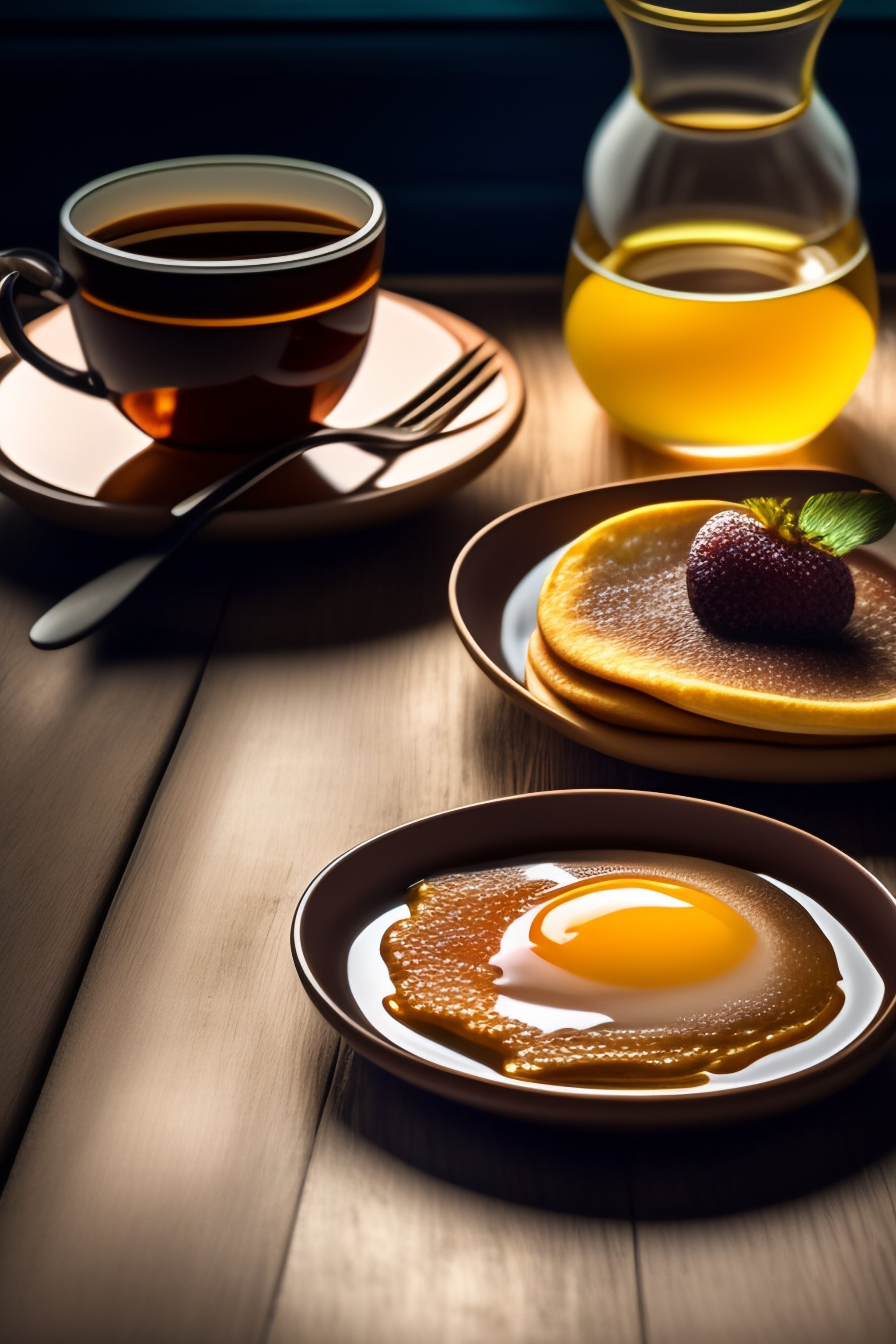 Lexica - Morning breakfast table with tea close up