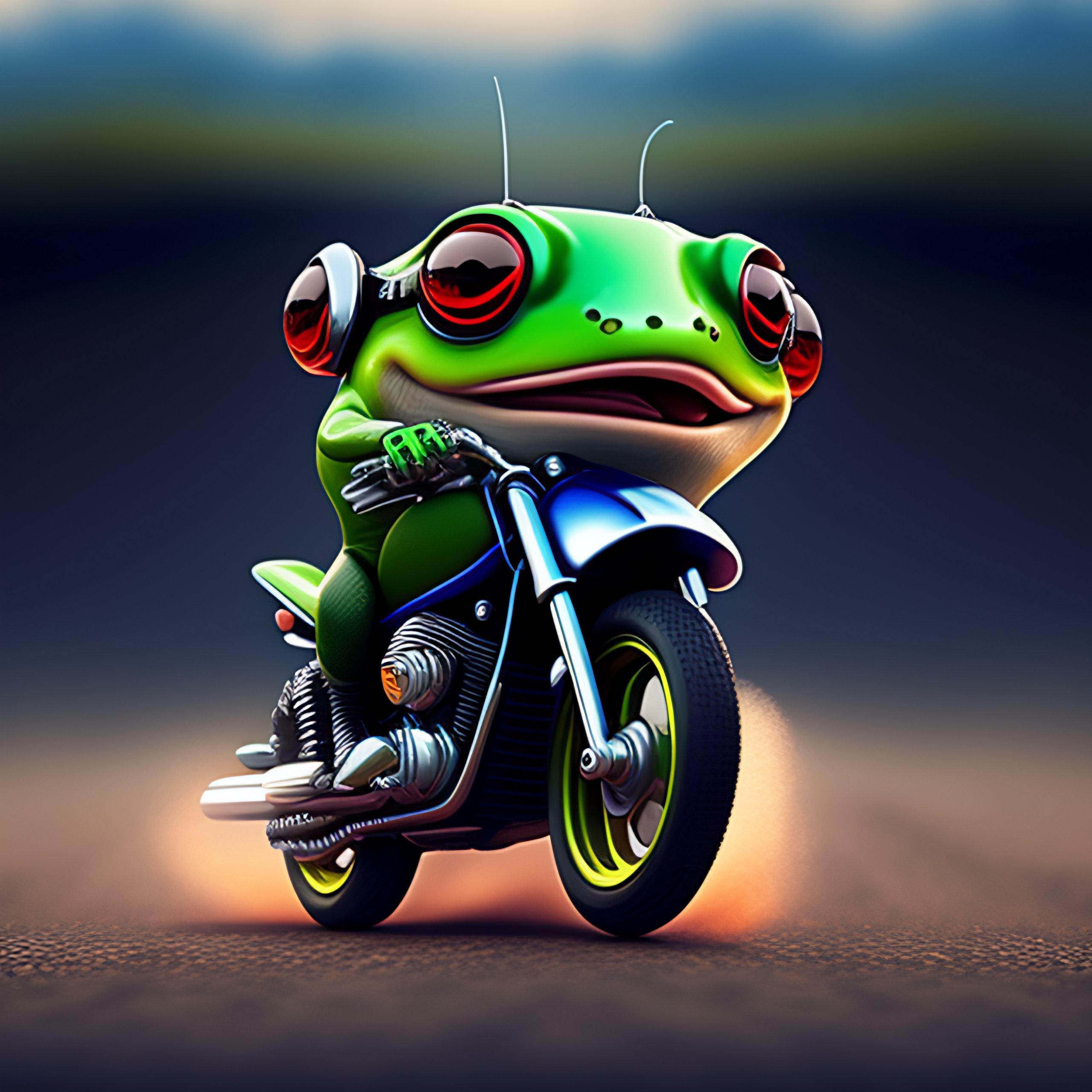 Lexica - Crazy frog, on one wheel, motorcycle, dead