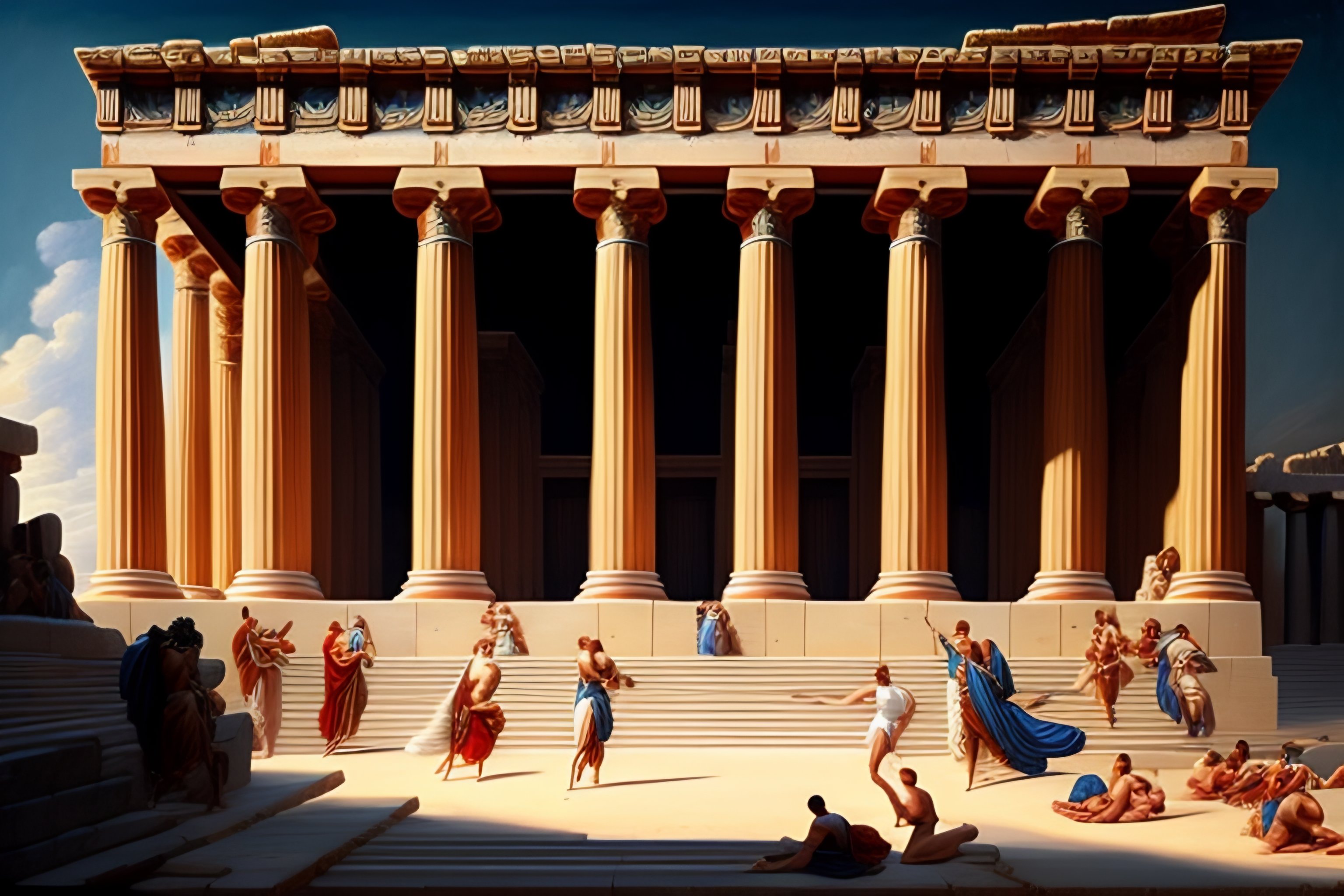 Lexica - Oil painting of The ancient Greek gods fought on the temple of ...