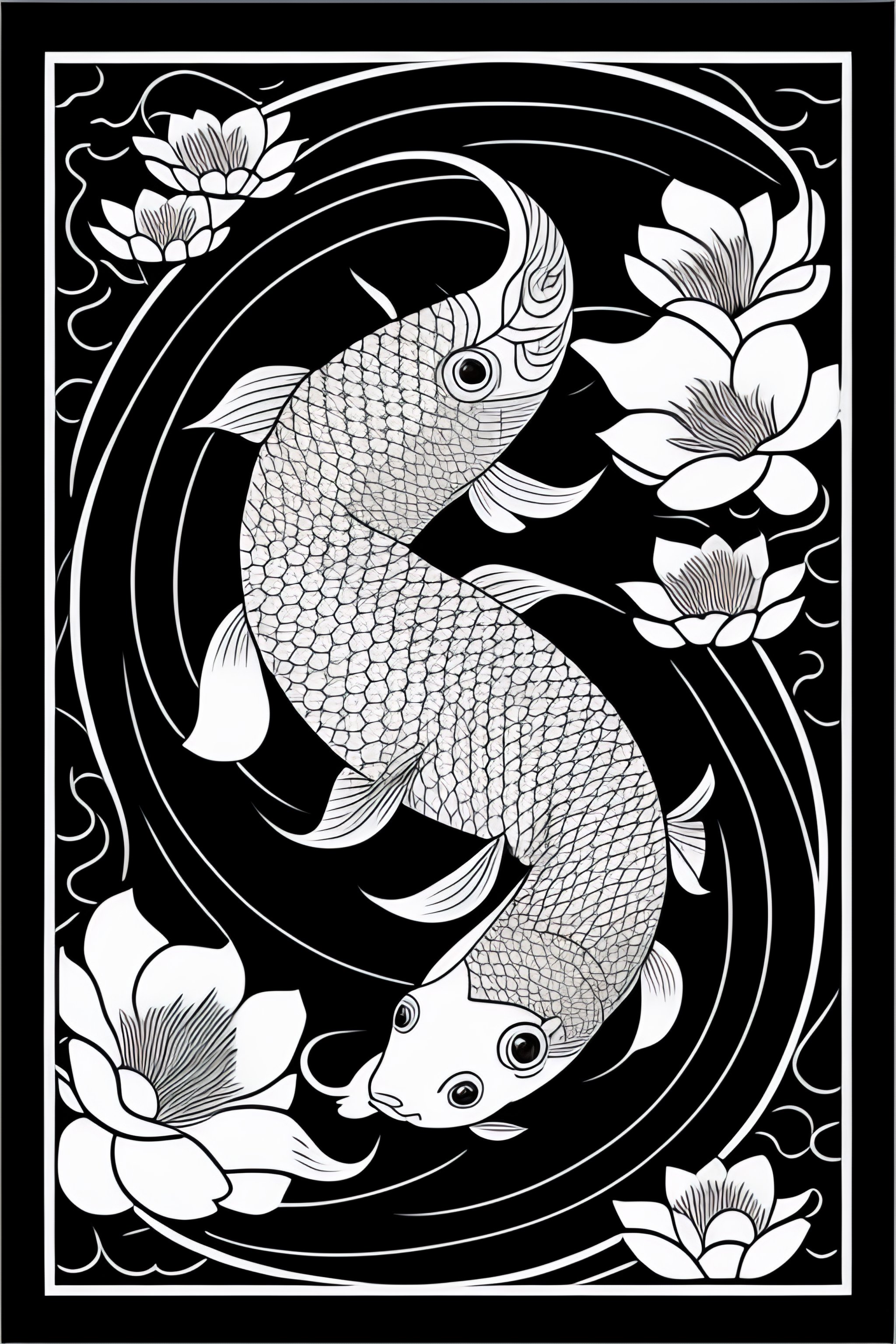 Lexica - A koi carp, irezumi, Japan, japanese style, drawing, line work ...