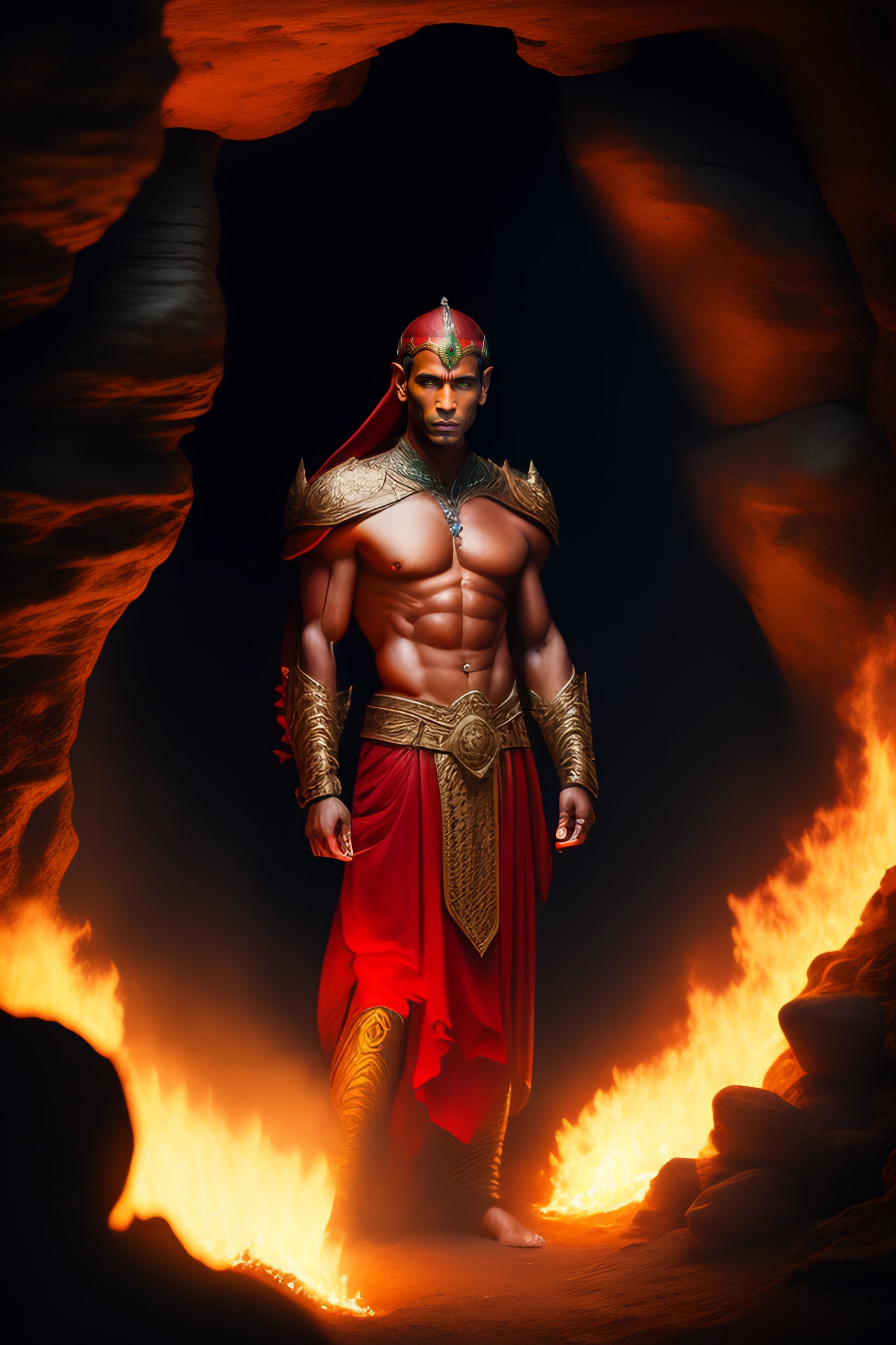 Lexica - Burned elf god standing in cave