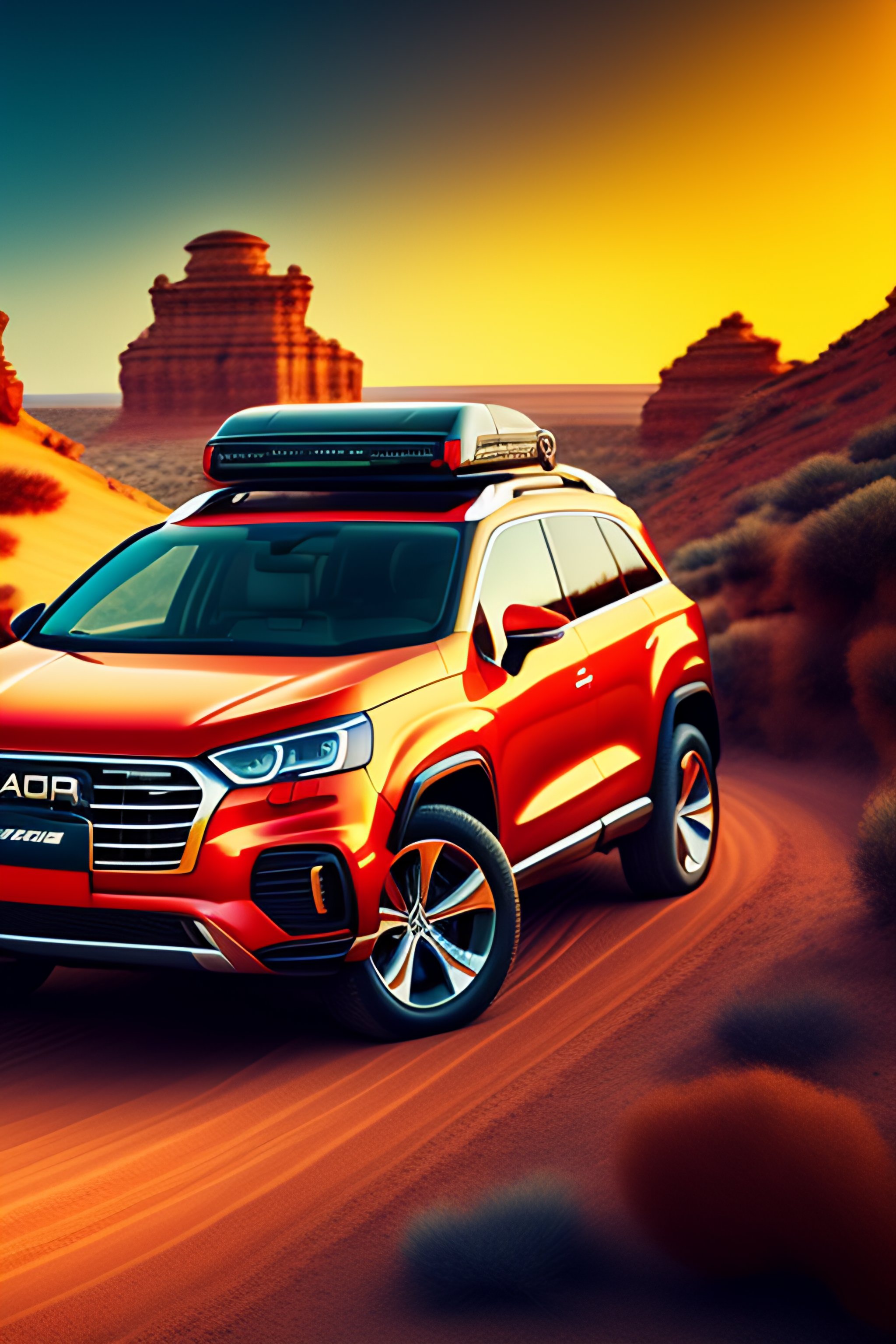 Lexica - A 4k advertising print ad of an SUV Fiar car, with a couple at ...