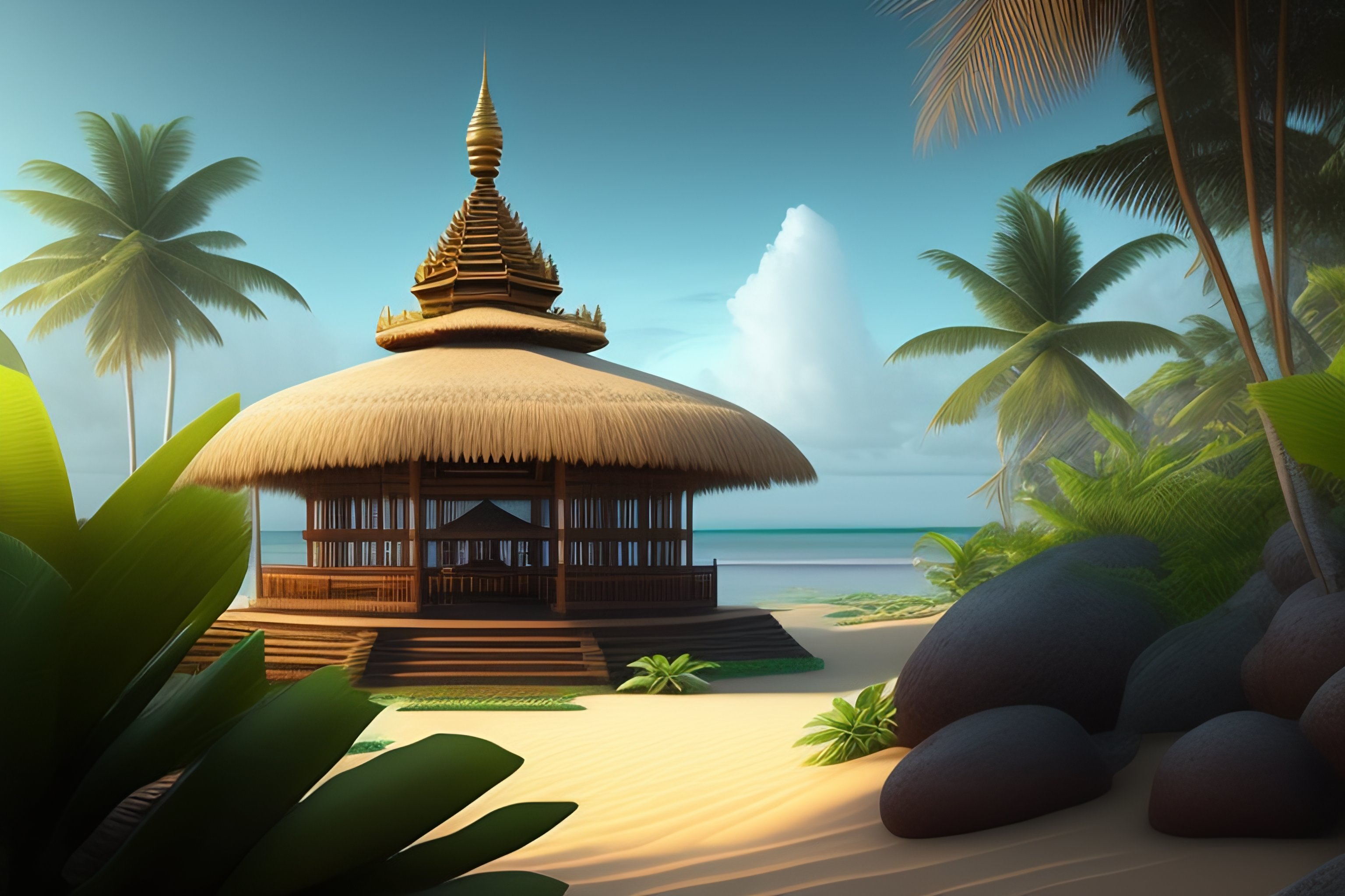 Lexica - Giant hut bamboo temple on tropical island beach yucca giant ...
