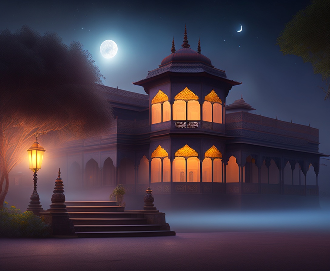 Lexica - An old, mysterious haveli (mansion) looming in the background ...