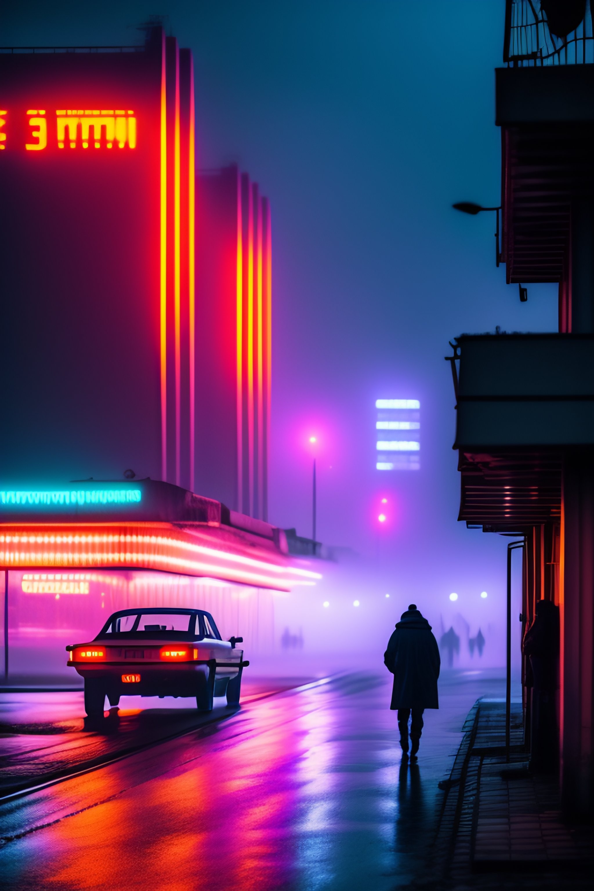 Lexica - Streets of 1980s pripyat with neon lights in a foggy rainy ...