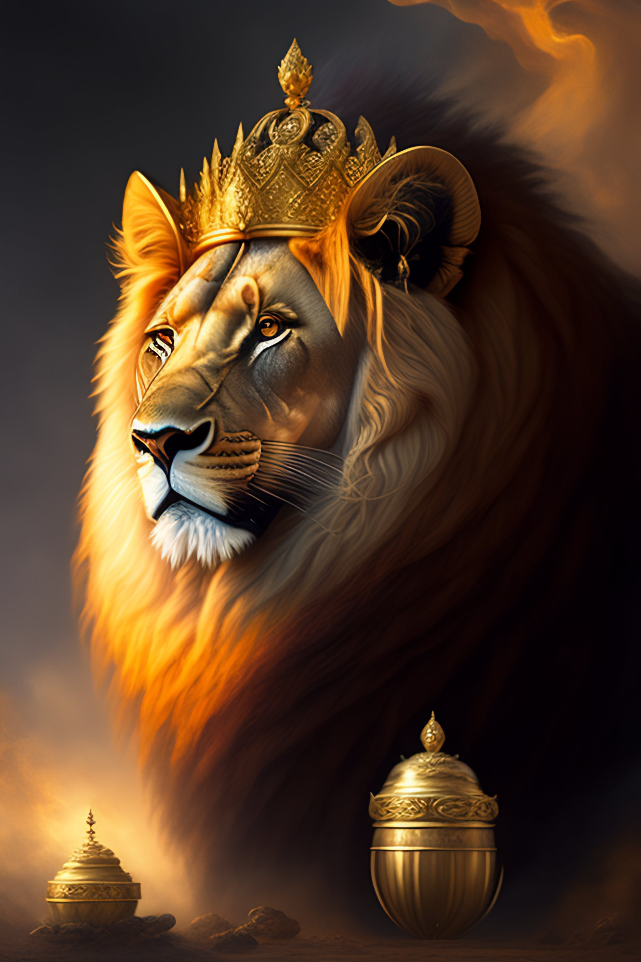 Lexica - Lion with a golden mane and a crown on his head, by ellen ...