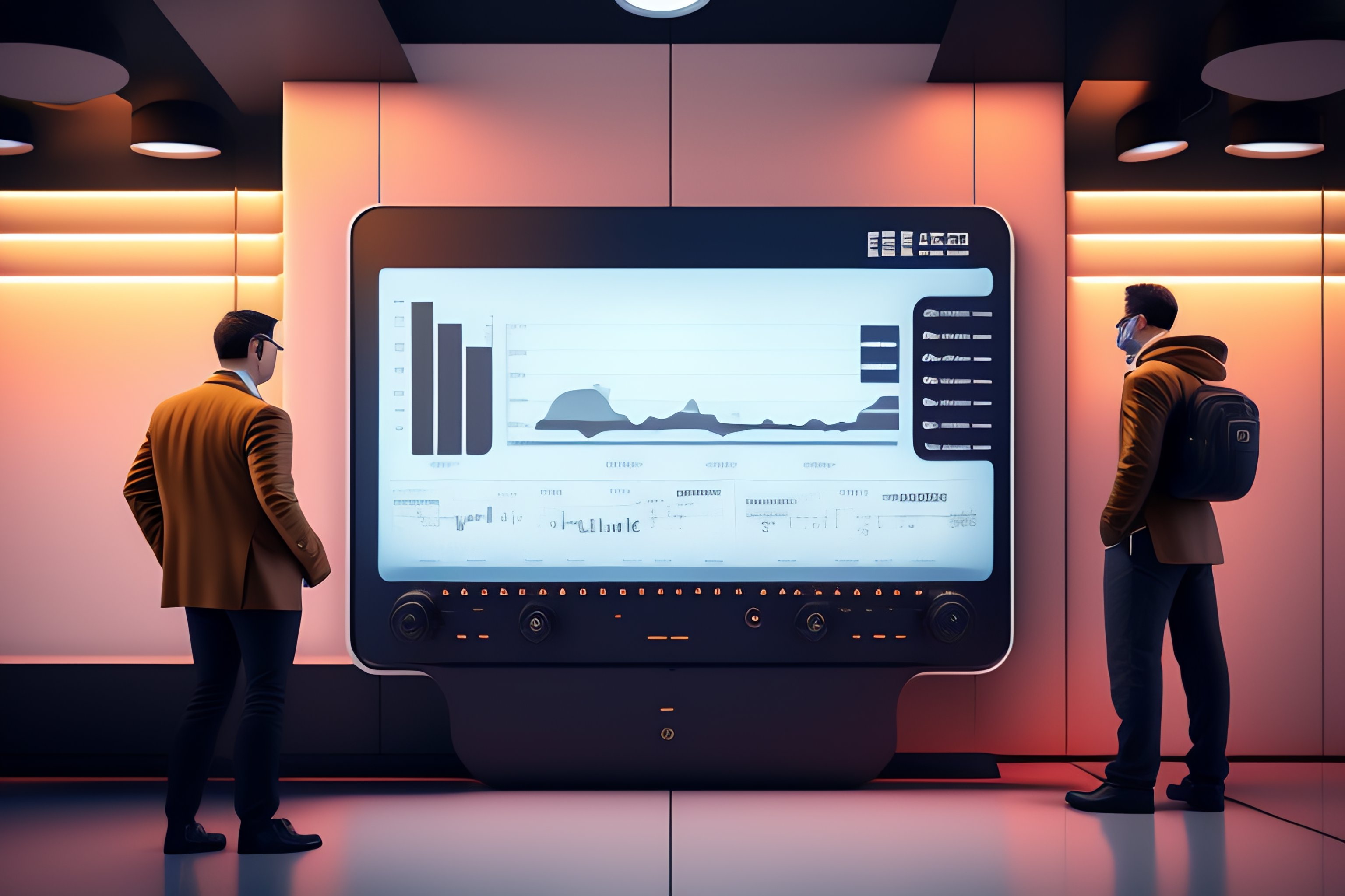 Lexica - Two scientist trying to figure out a data console panel, 3d ...