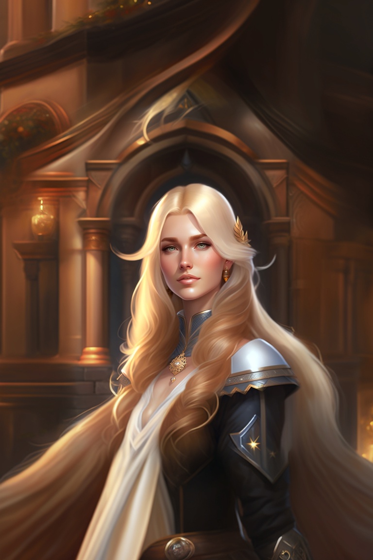 Lexica - Aasimar, female, beatiful, white eyes, no pupils, blond gold ...