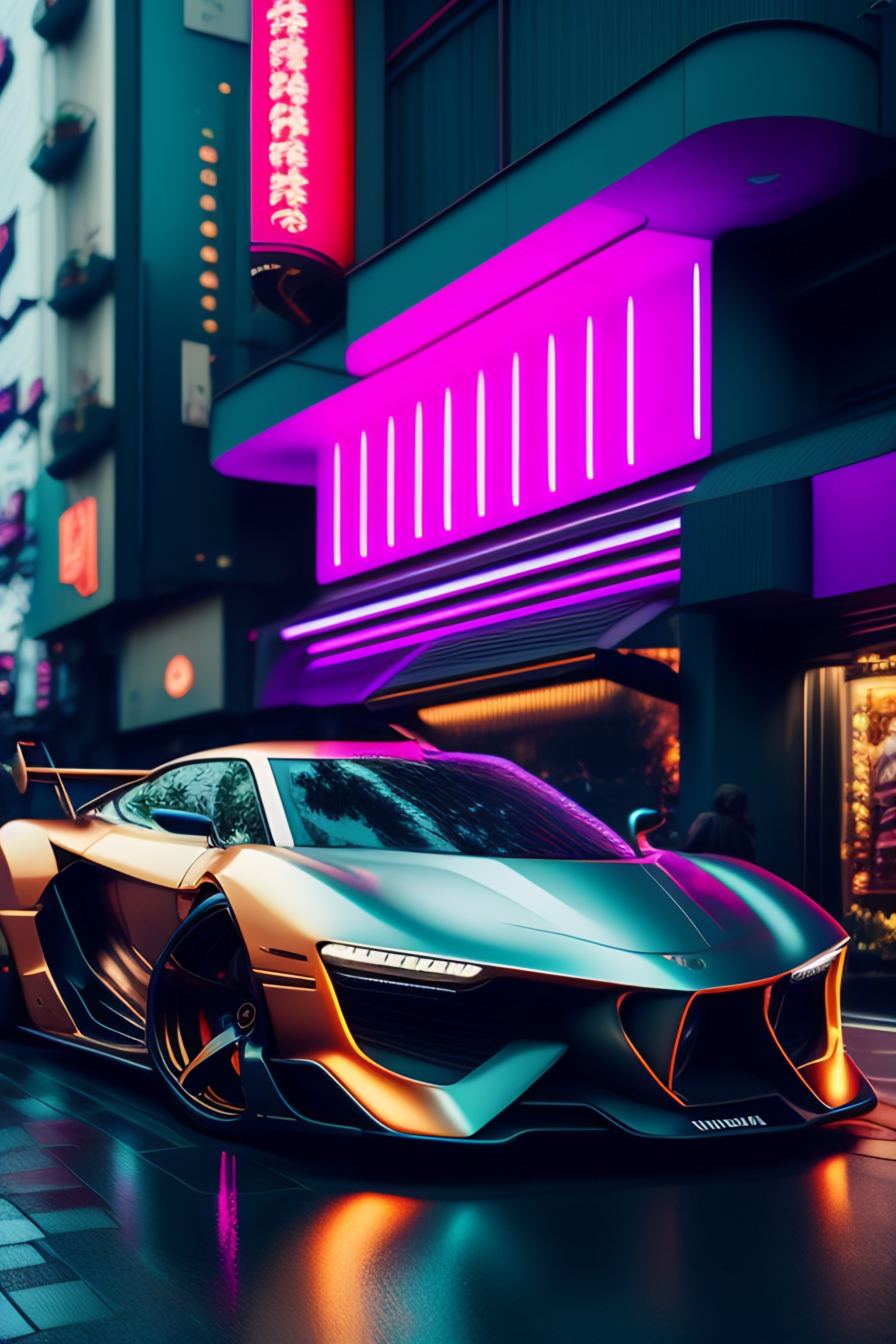 Lexica - Cyberpunk car parked on busy street in tokyo, hyper realistic, 8k