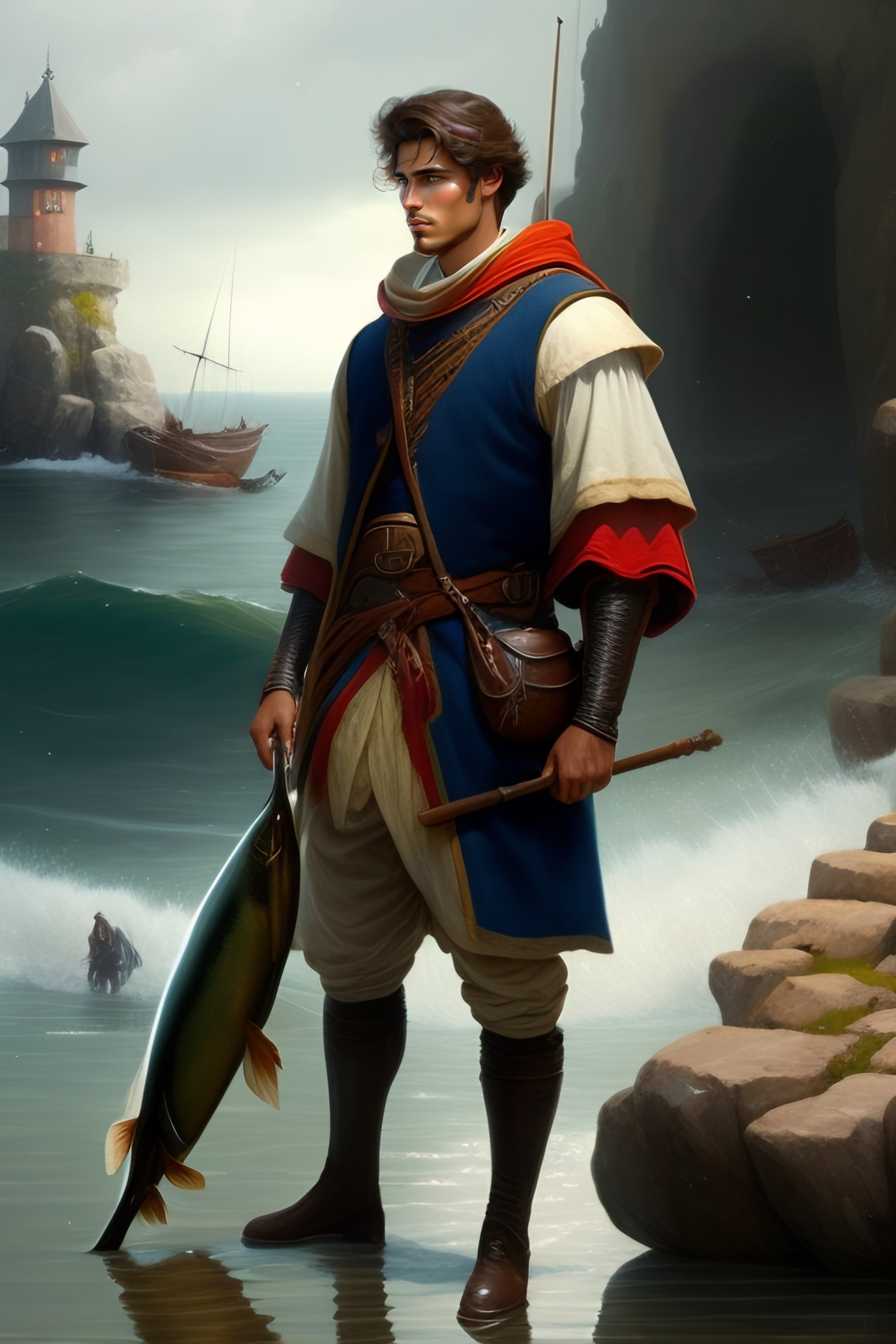 Lexica - Handsome medieval young fisherman, greg rutkowski