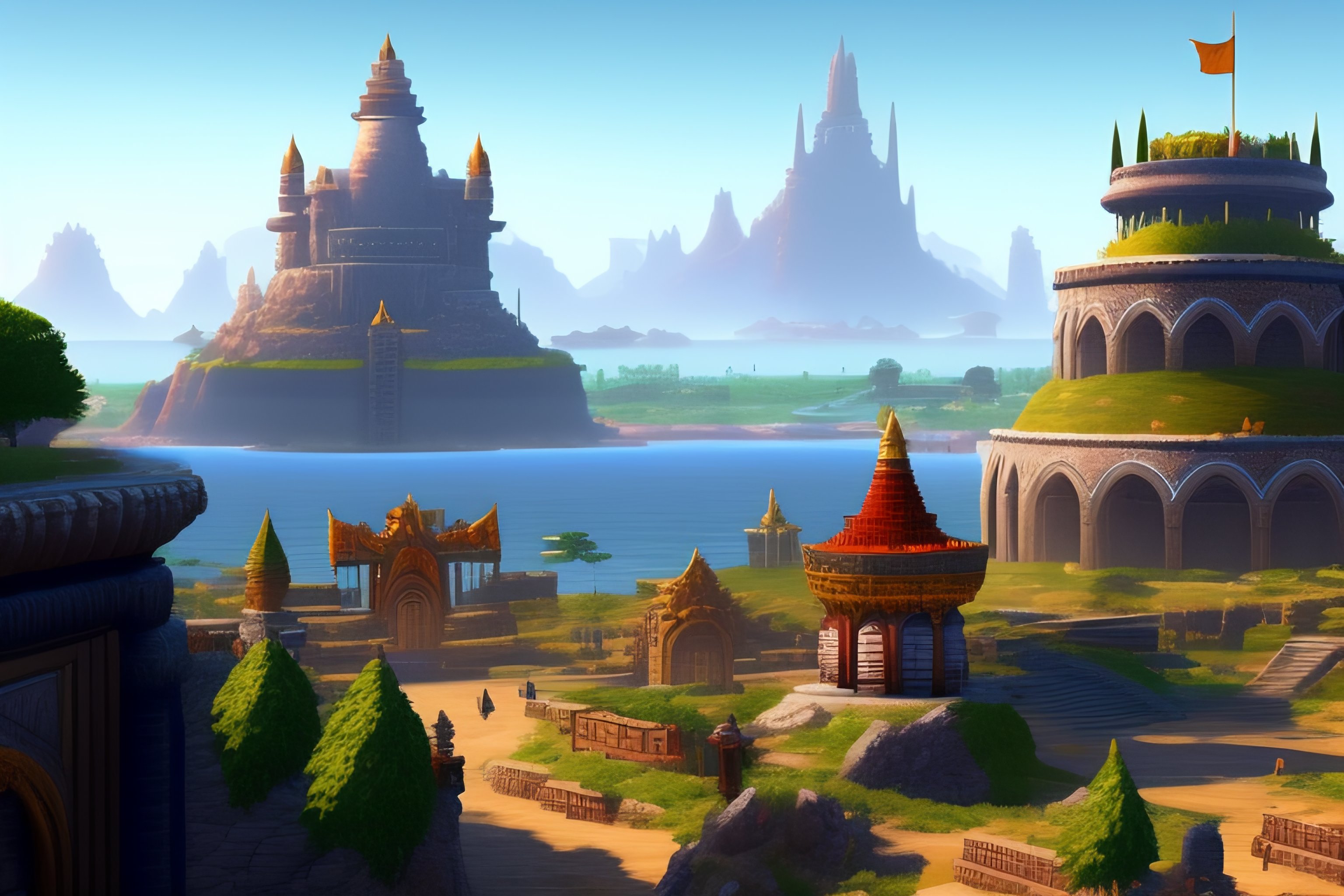 Lexica - Ancient barbarian fantasy city, coliseum on the left, shrine ...